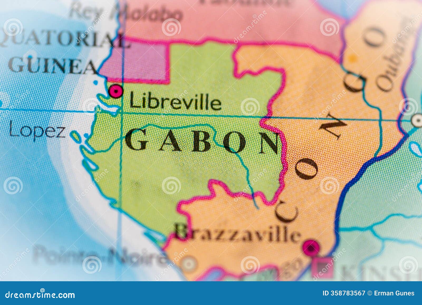 Geographic Map Of Gabon Country With Important Cities Stock Photography ...