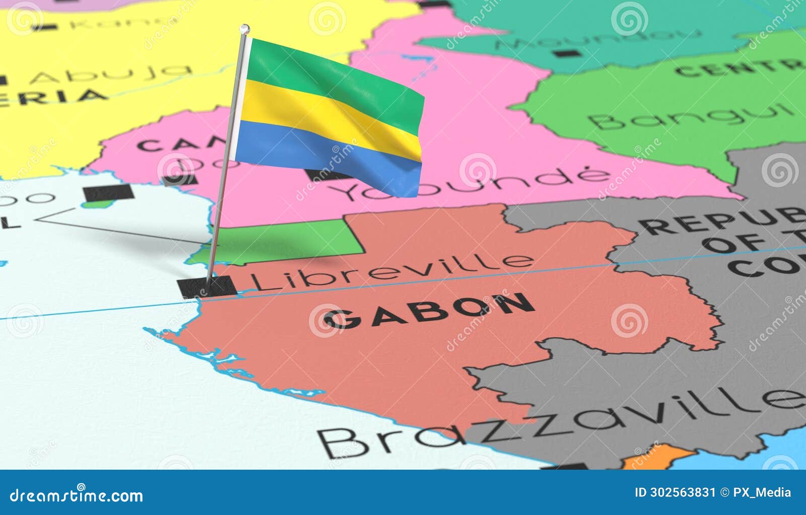 Gabon, Libreville - National Flag Pinned on Political Map Stock ... Gabon, Libreville - National Flag Pinned on Political Map Stock ...