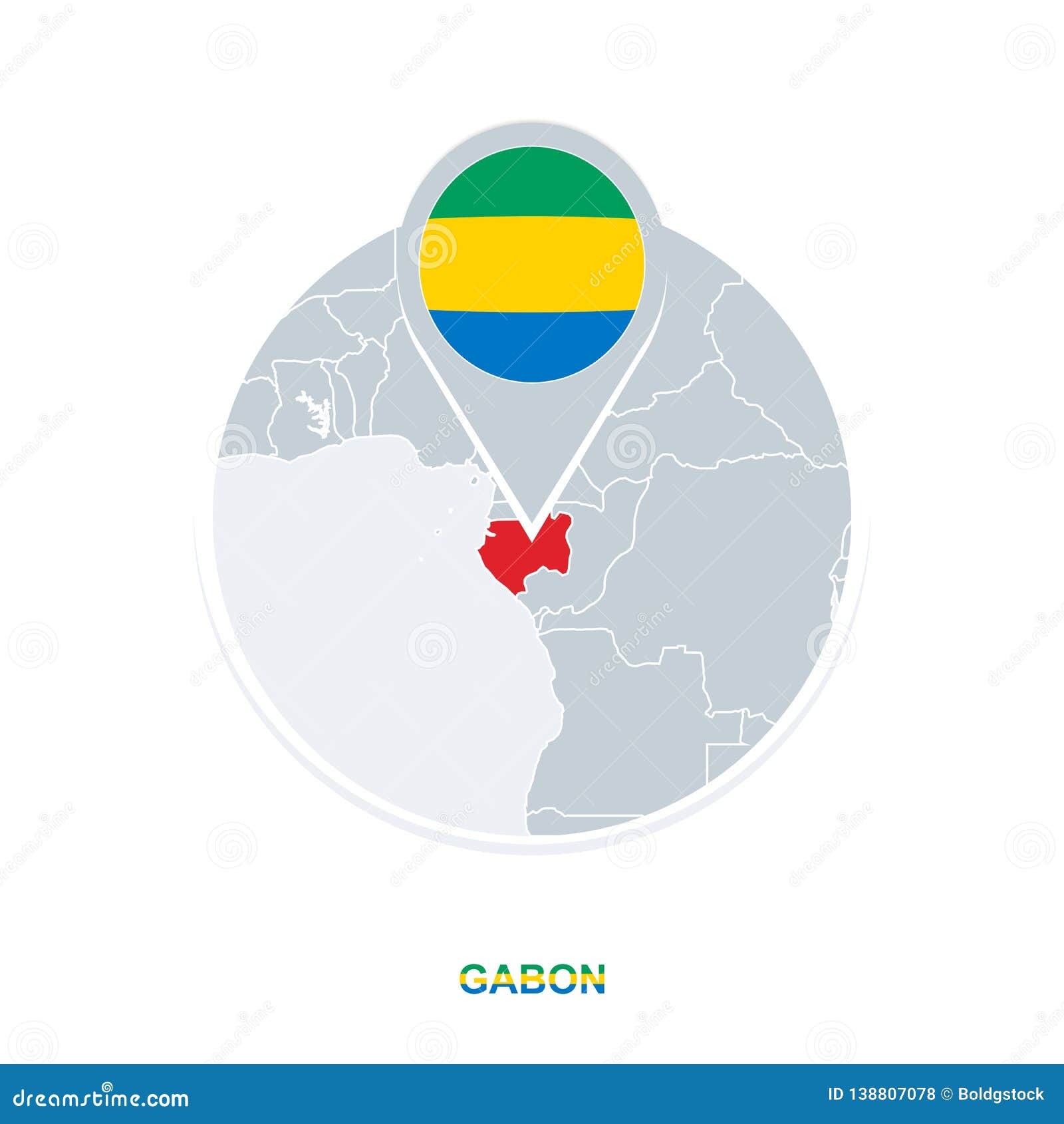 Gabon Map and Flag, Vector Map Icon with Highlighted Gabon Stock Vector ...