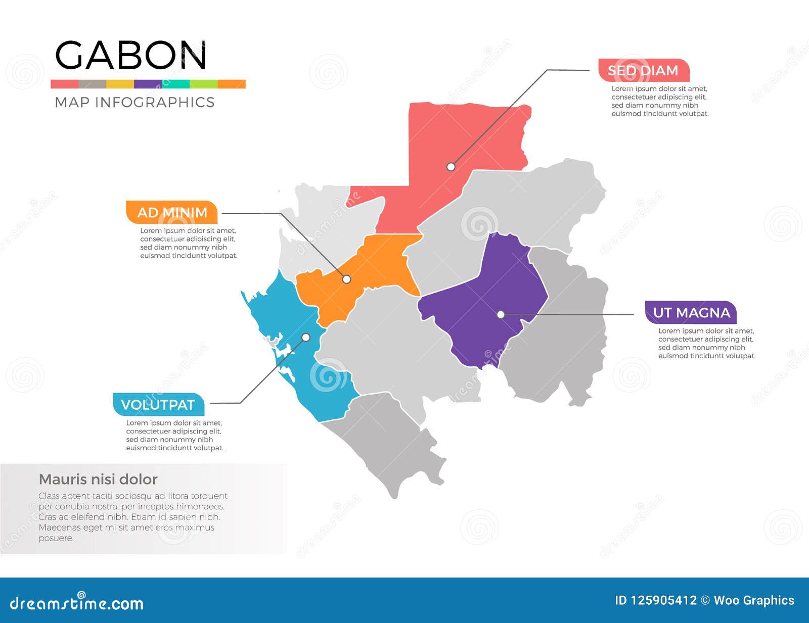 Gabon Map Infographics Vector Template with Regions and Pointer Marks ...