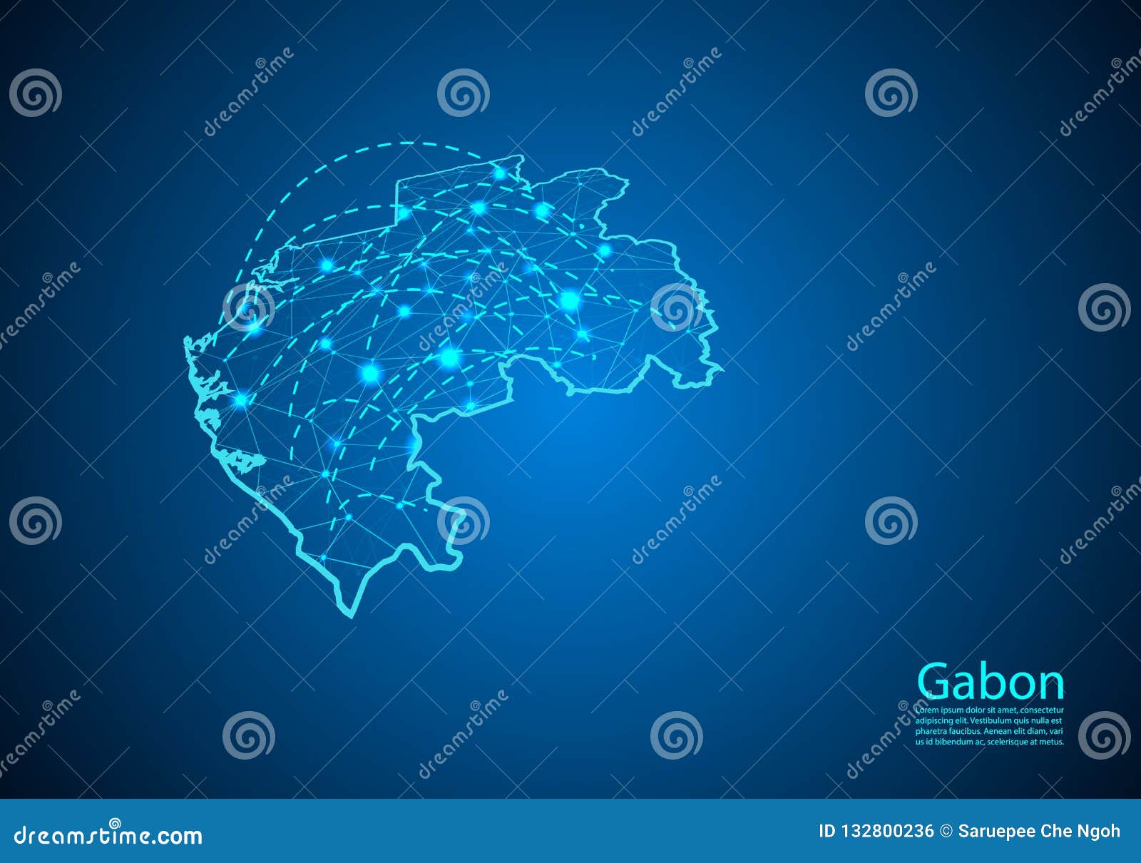 Gabon Map with Nodes Linked by Lines. Concept of Global Communication ...