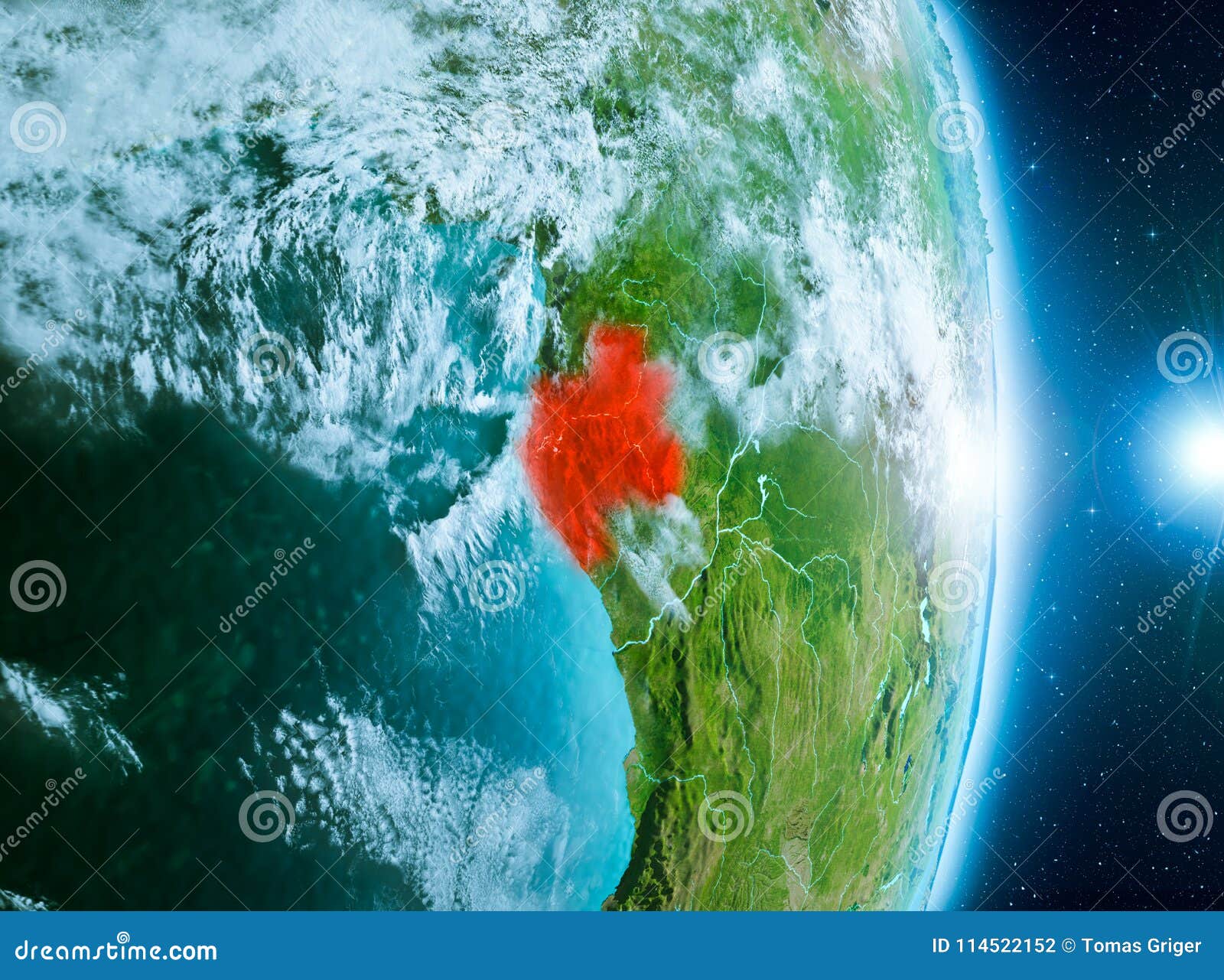 Sunrise Above Gabon on Planet Earth Stock Illustration - Illustration ...