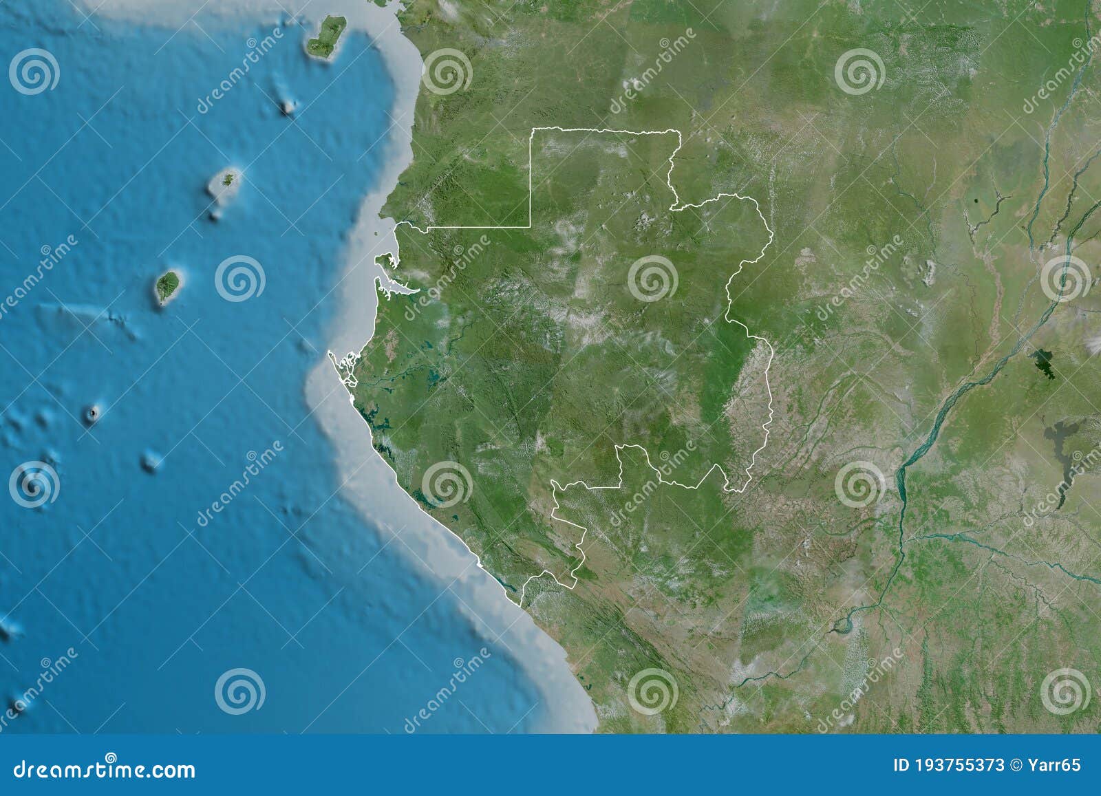Gabon outlined. Satellite stock illustration. Illustration of land ...
