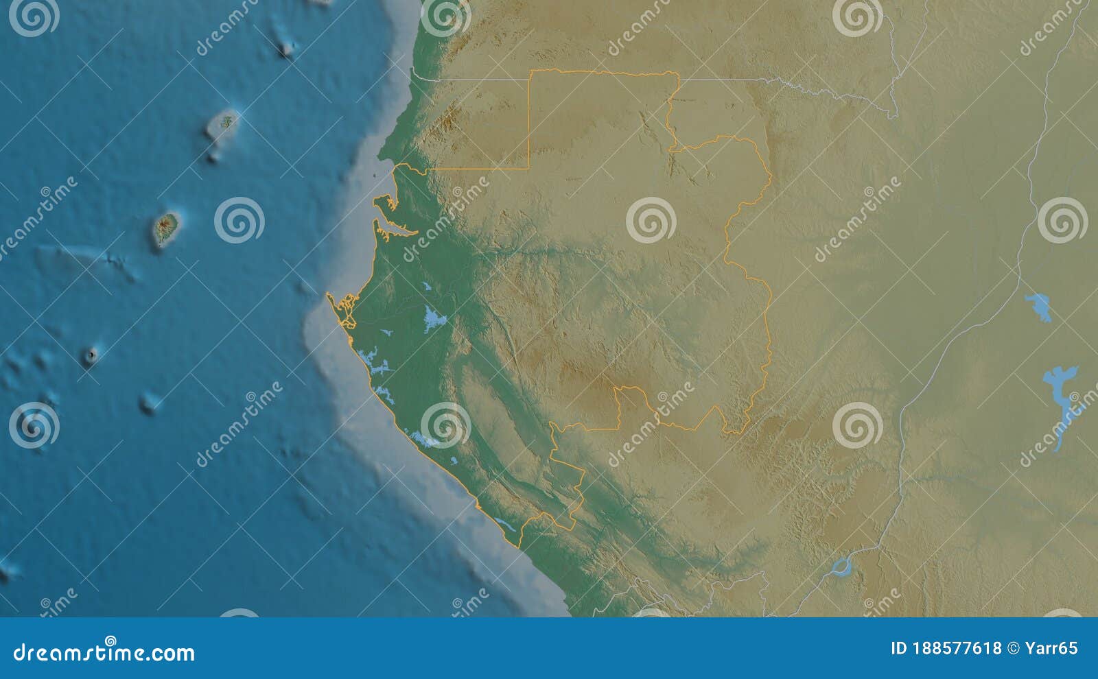 Gabon - overview. Relief stock illustration. Illustration of planet ...