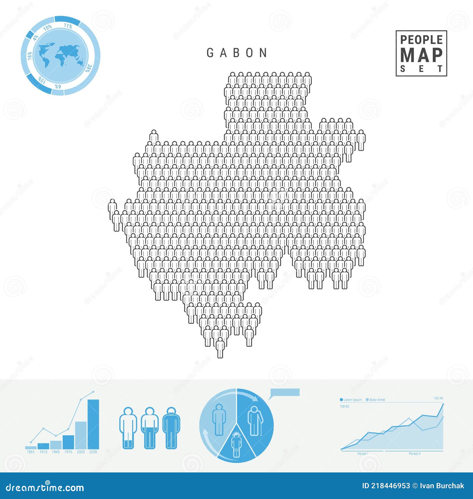 Gabon People Icon Map. Stylized Vector Silhouette of Gabon. Population ...