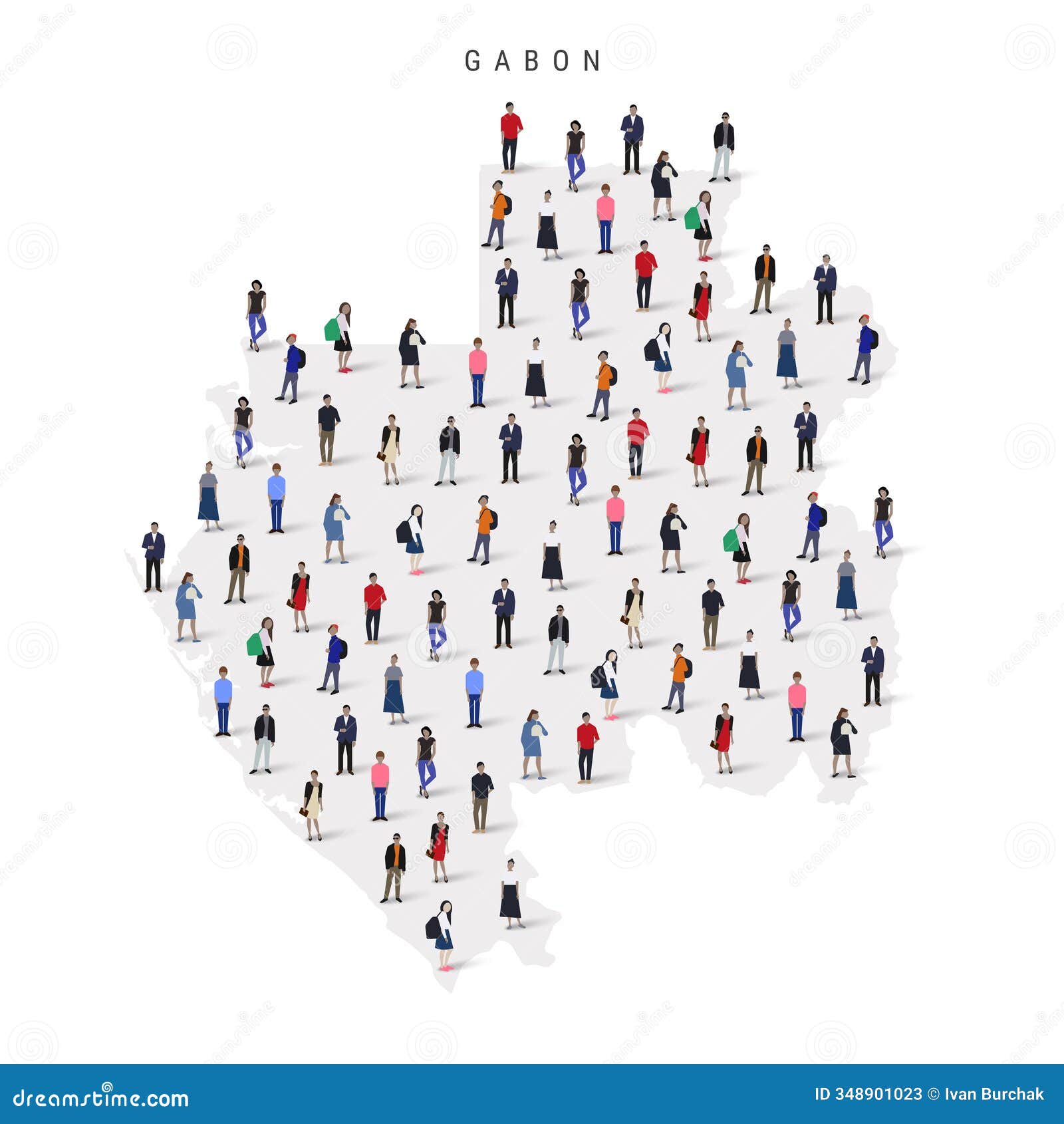 Gabon Population Map. Large Group Of People In A Shape Of Gabonese Map ...