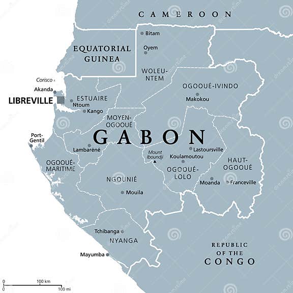 Gabon, Gabonese Republic, with Provinces, Gray Political Map Stock ...