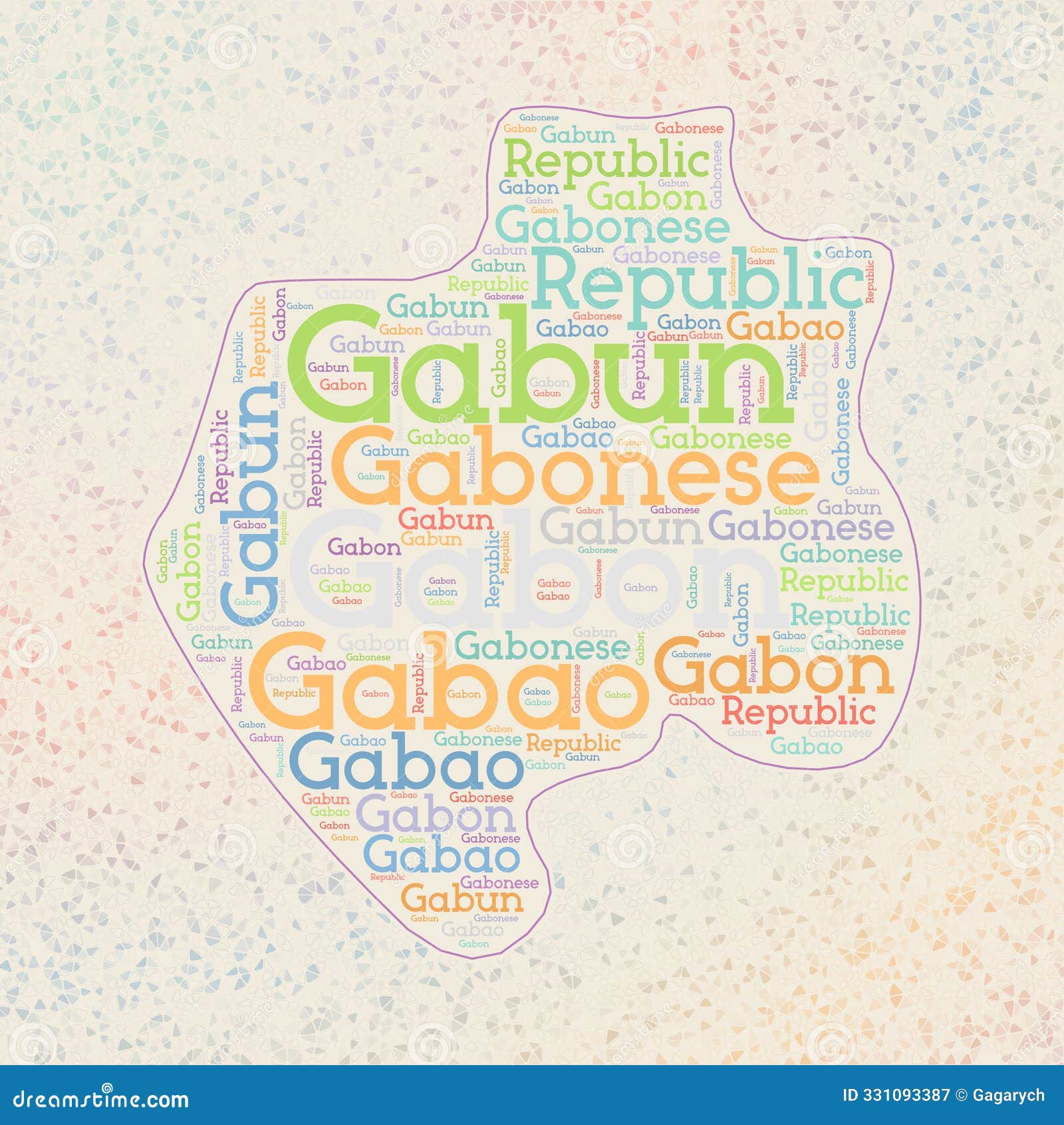 Gabon Shape Whith Country Names Word Cloud in Multiple Languages. Gabon ...