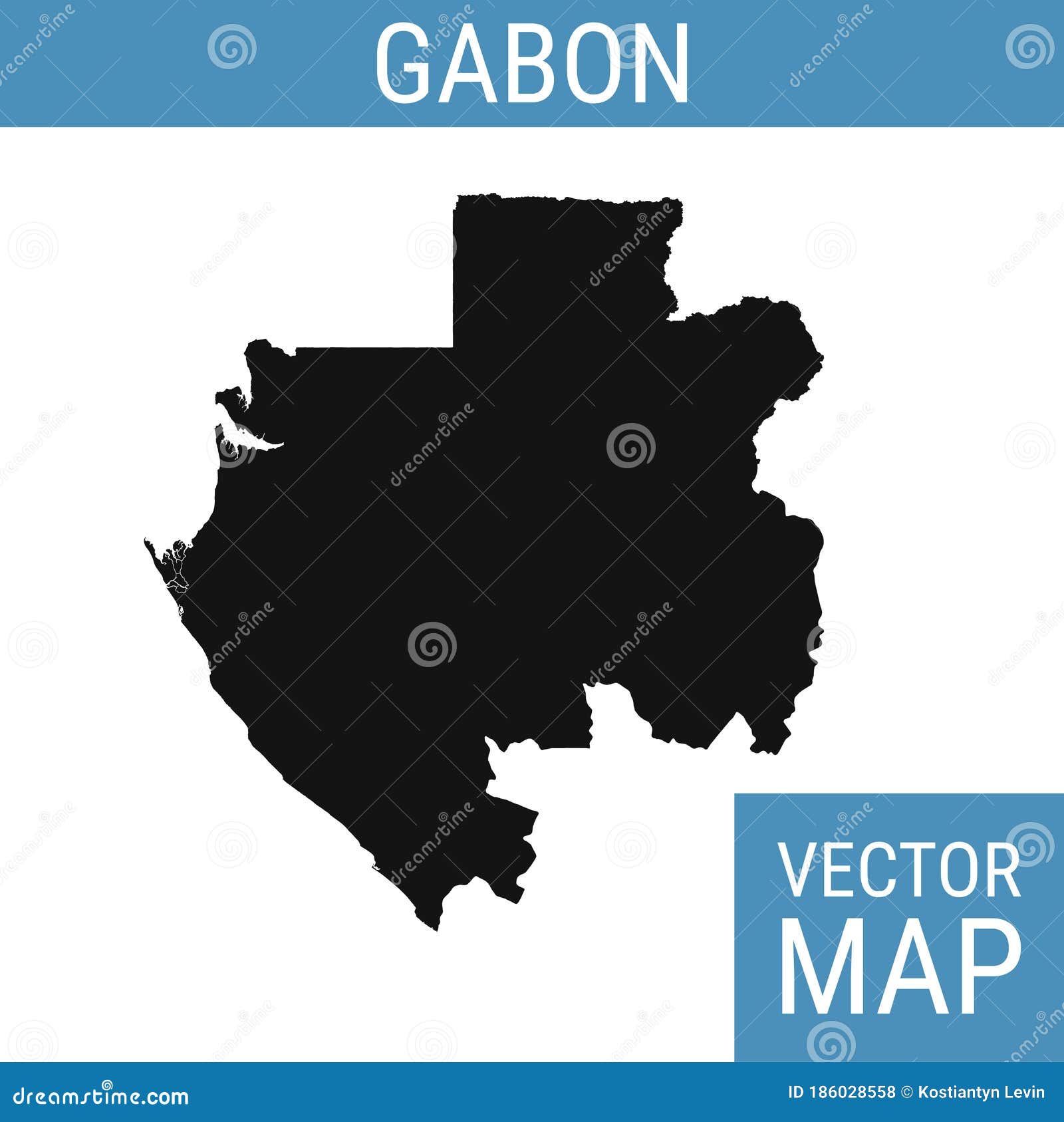 Gabon Vector Map Isolated On White Background. High-Detailed Black ...