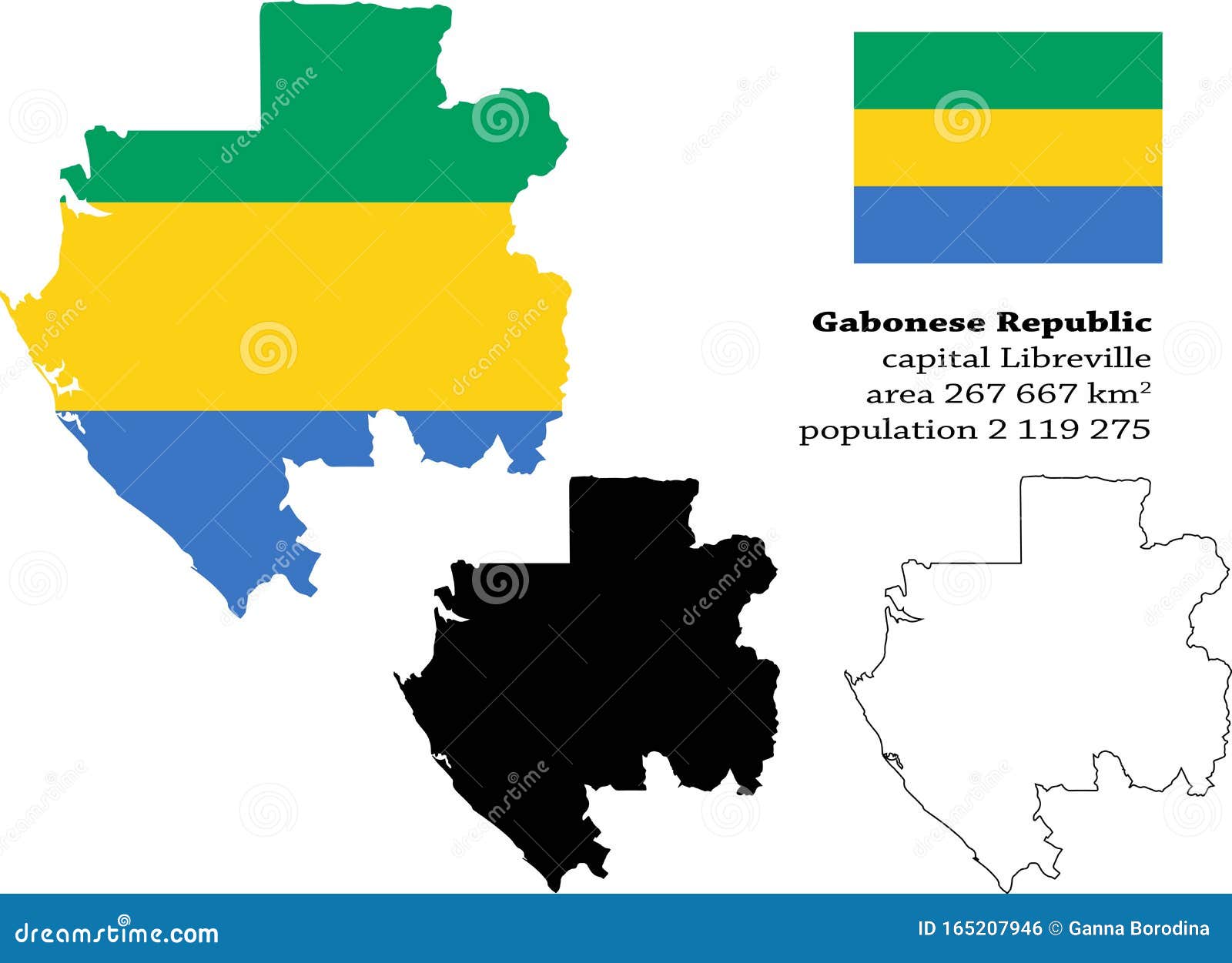 Gabonese, Gabon Vector Map, Flag, Borders, Mask , Capital, Area and ...