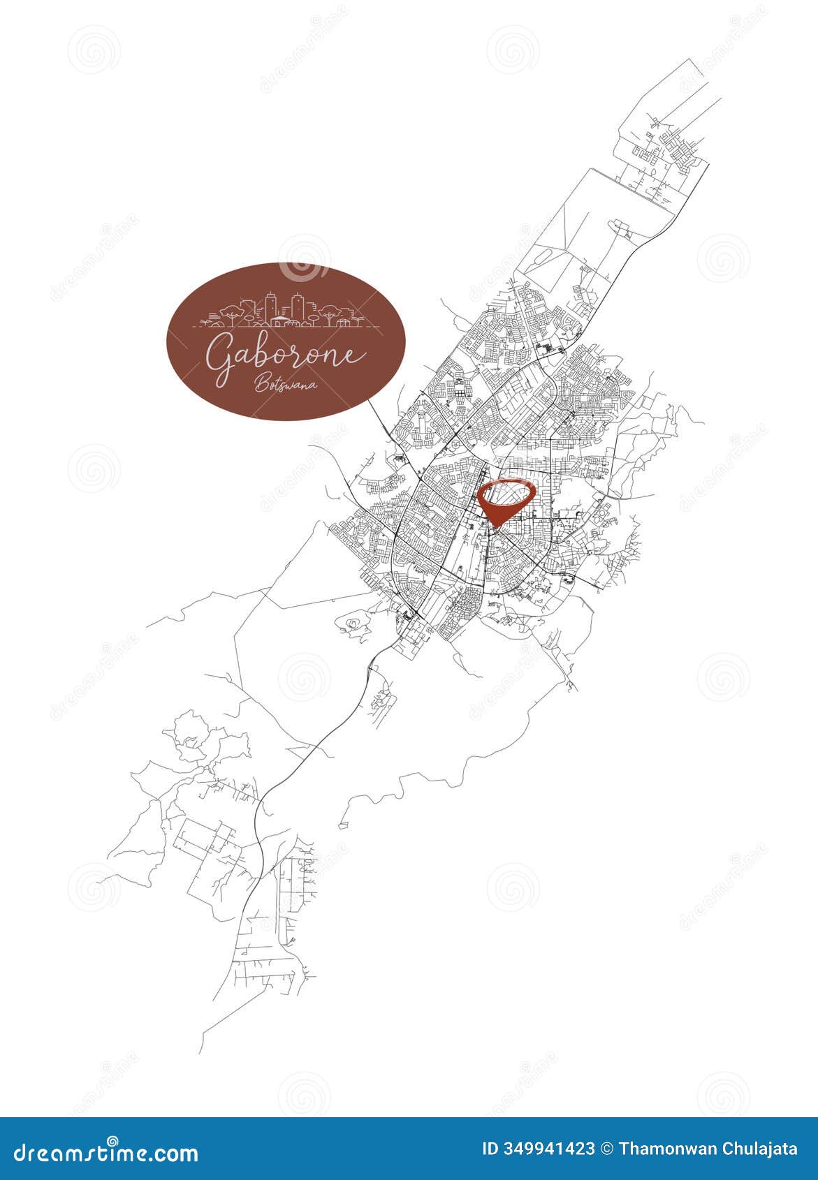 Gaborone ,Botswana,detail Streets Roads Map with Location Pin Stock ...