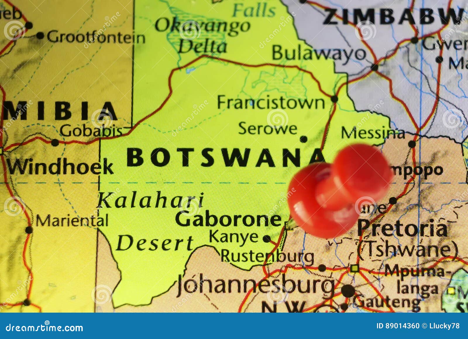 Botswana, Gaborone - Capital City, Pinned On Political Map Royalty-Free ...