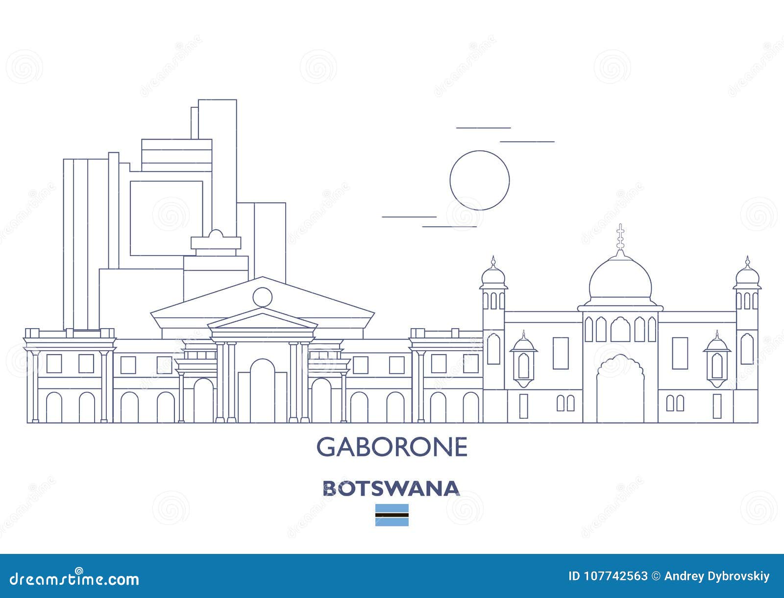 Gaborone Linear City Skyline Cartoon Vector | CartoonDealer.com #107742563