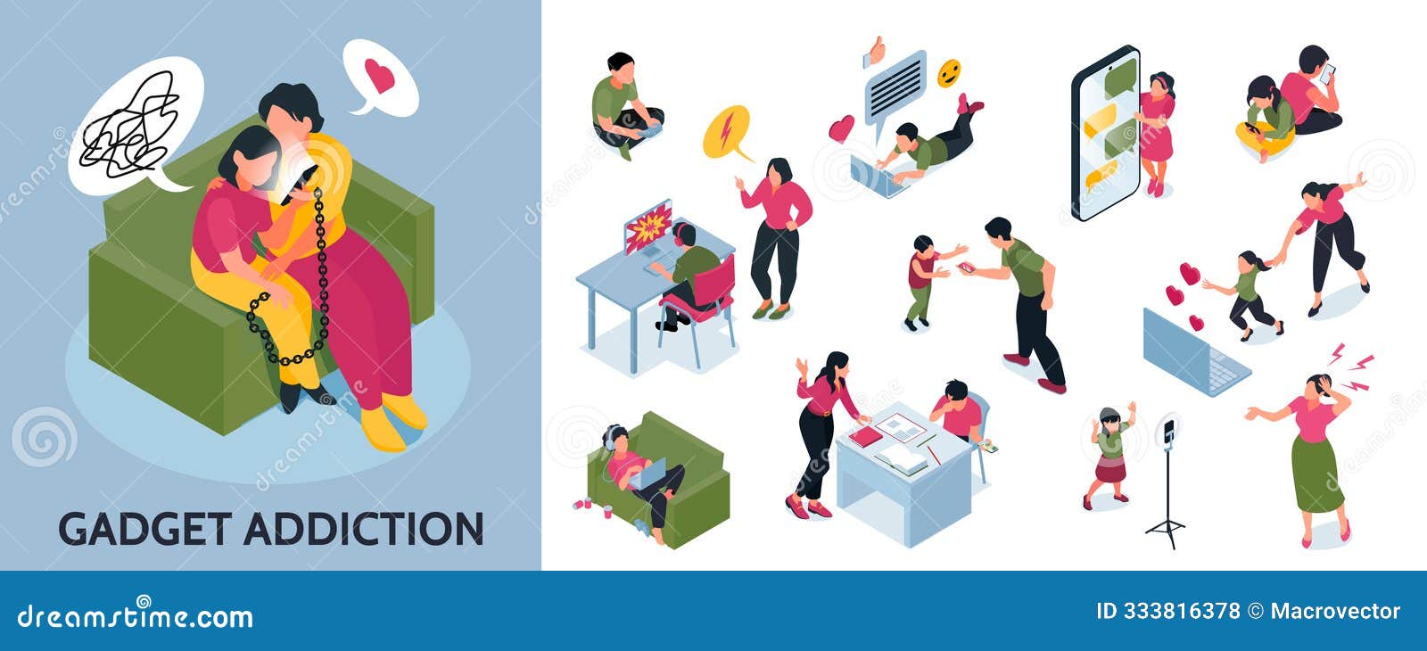 Gadget Addiction Illustration and Icons in Isometric Design Stock ...