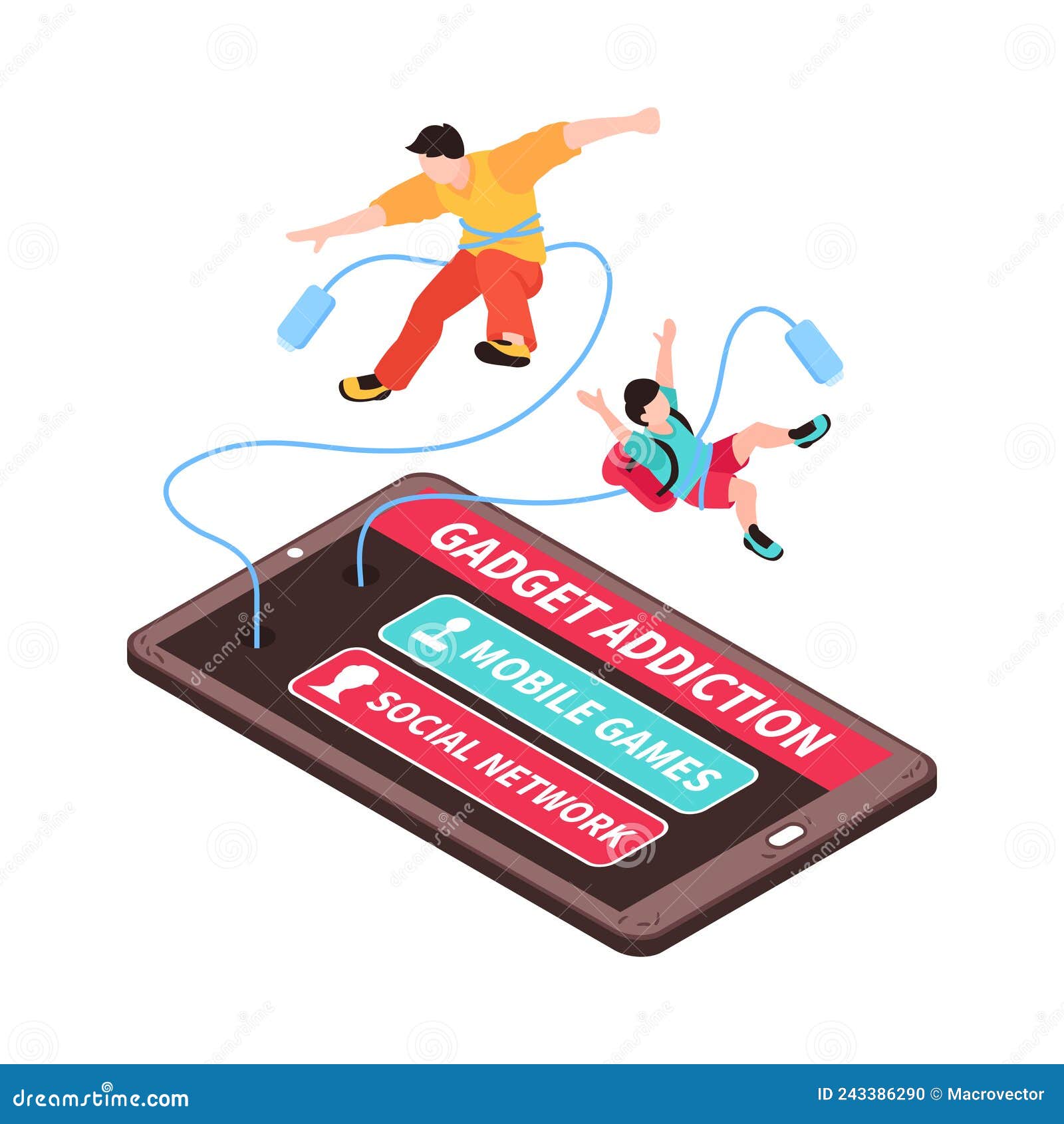 Gadget Addiction Concept Flat Vector Illustration. Family Using ...