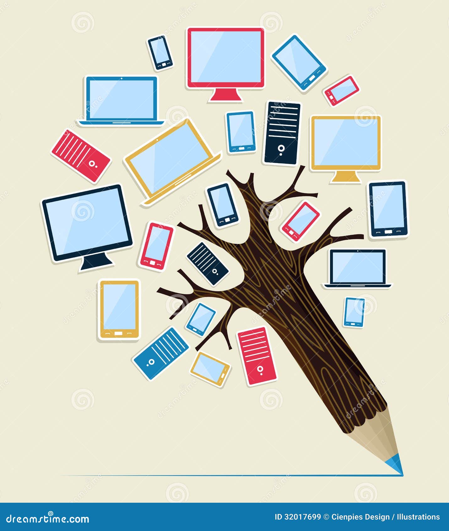 Gadget Devices Concept Pencil Tree Stock Vector - Illustration of ...