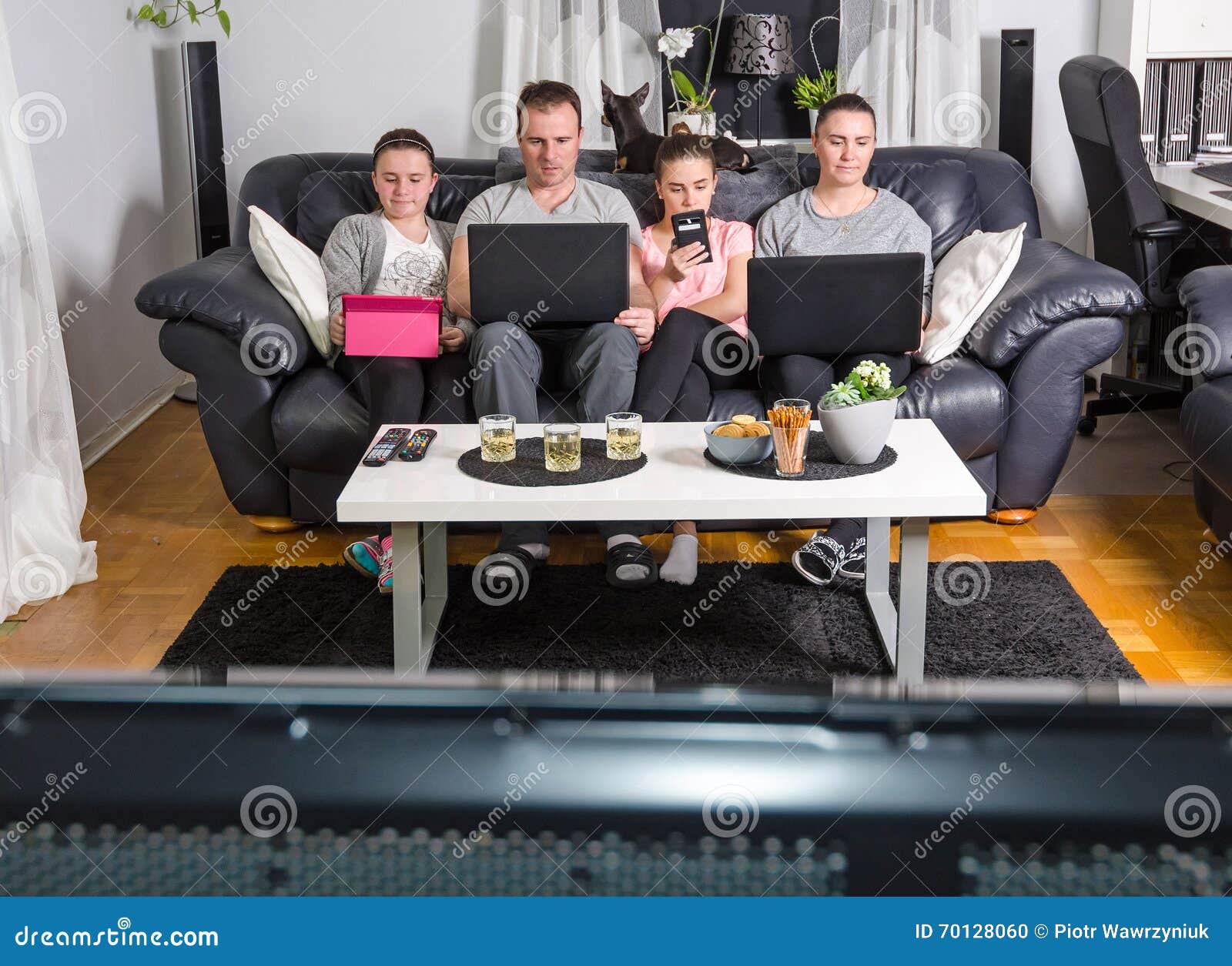 Gadget Family in Modern Time Stock Photo - Image of furniture, girl ...