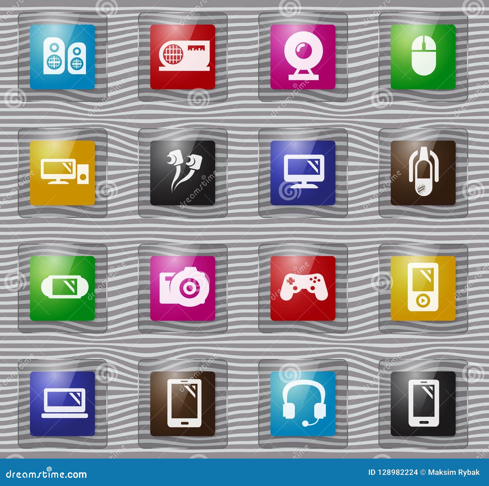 Gadget glass icons set stock vector. Illustration of cellphone - 128982224