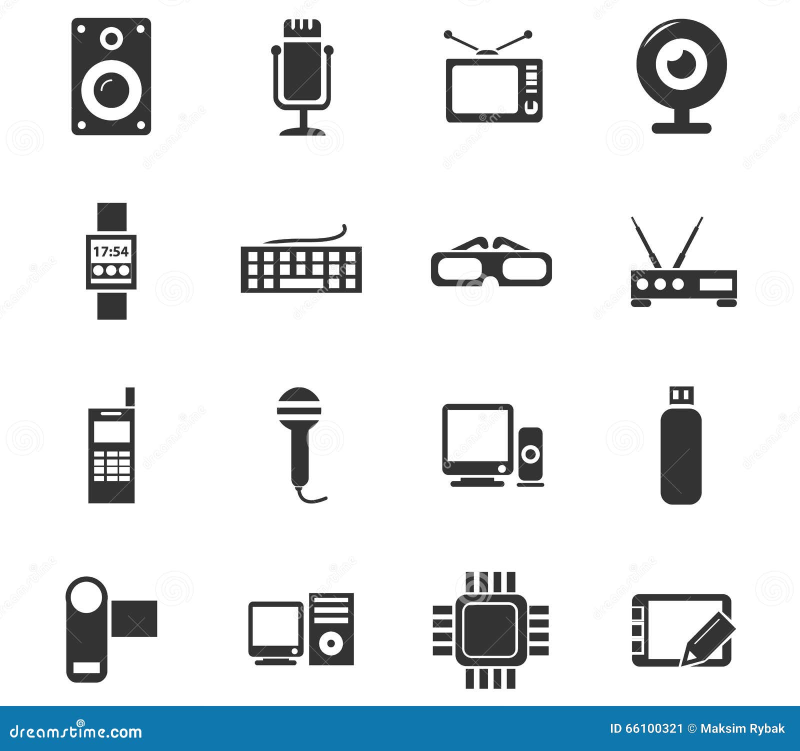 Gadget icon set stock vector. Illustration of video, microchip - 66100321