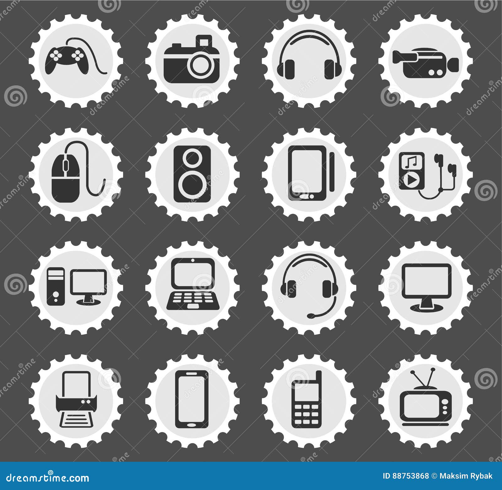 Gadget icon set stock illustration. Illustration of headset - 88753868