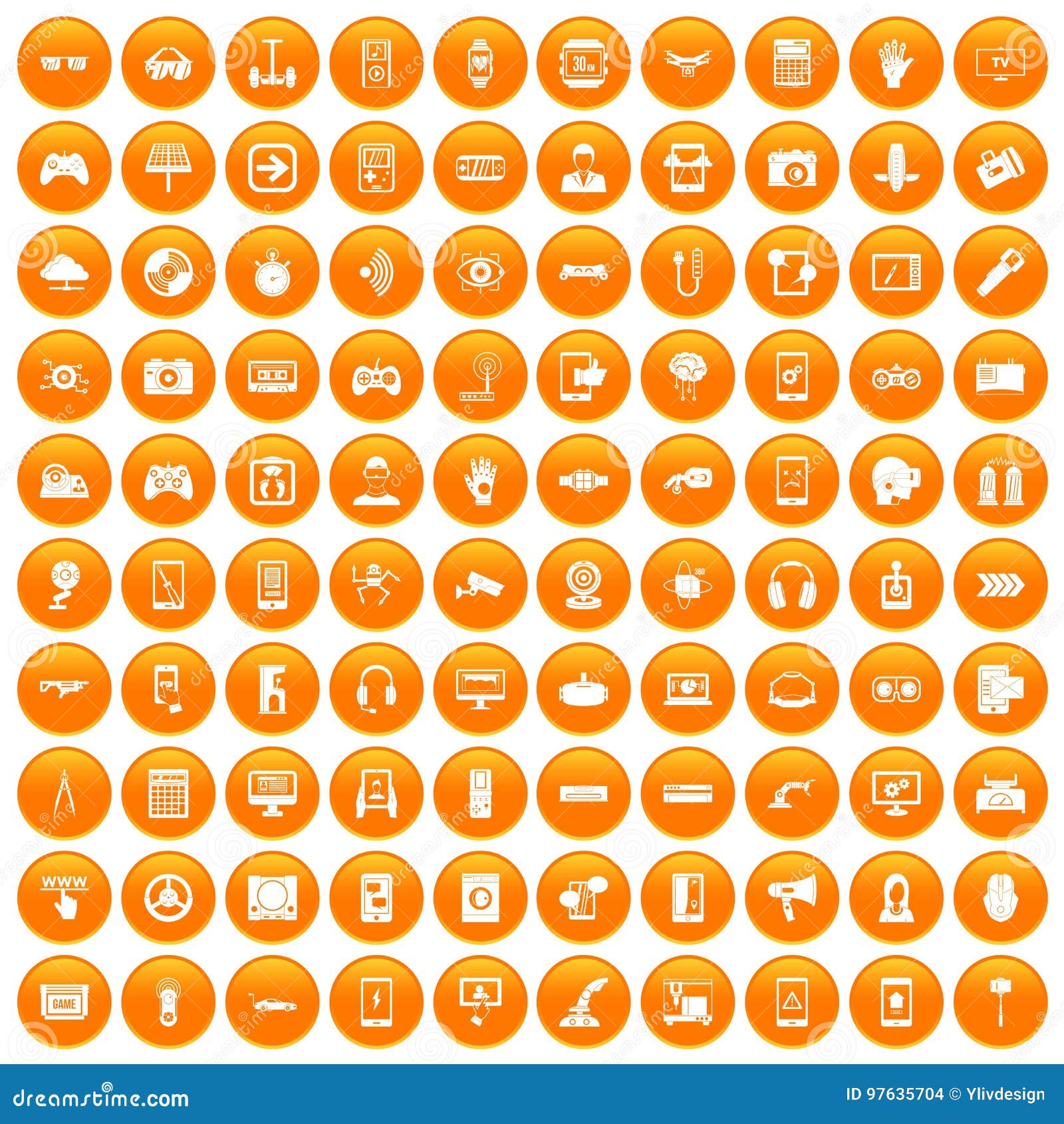 100 Gadget Icons Set Orange Stock Vector - Illustration of monitor ...