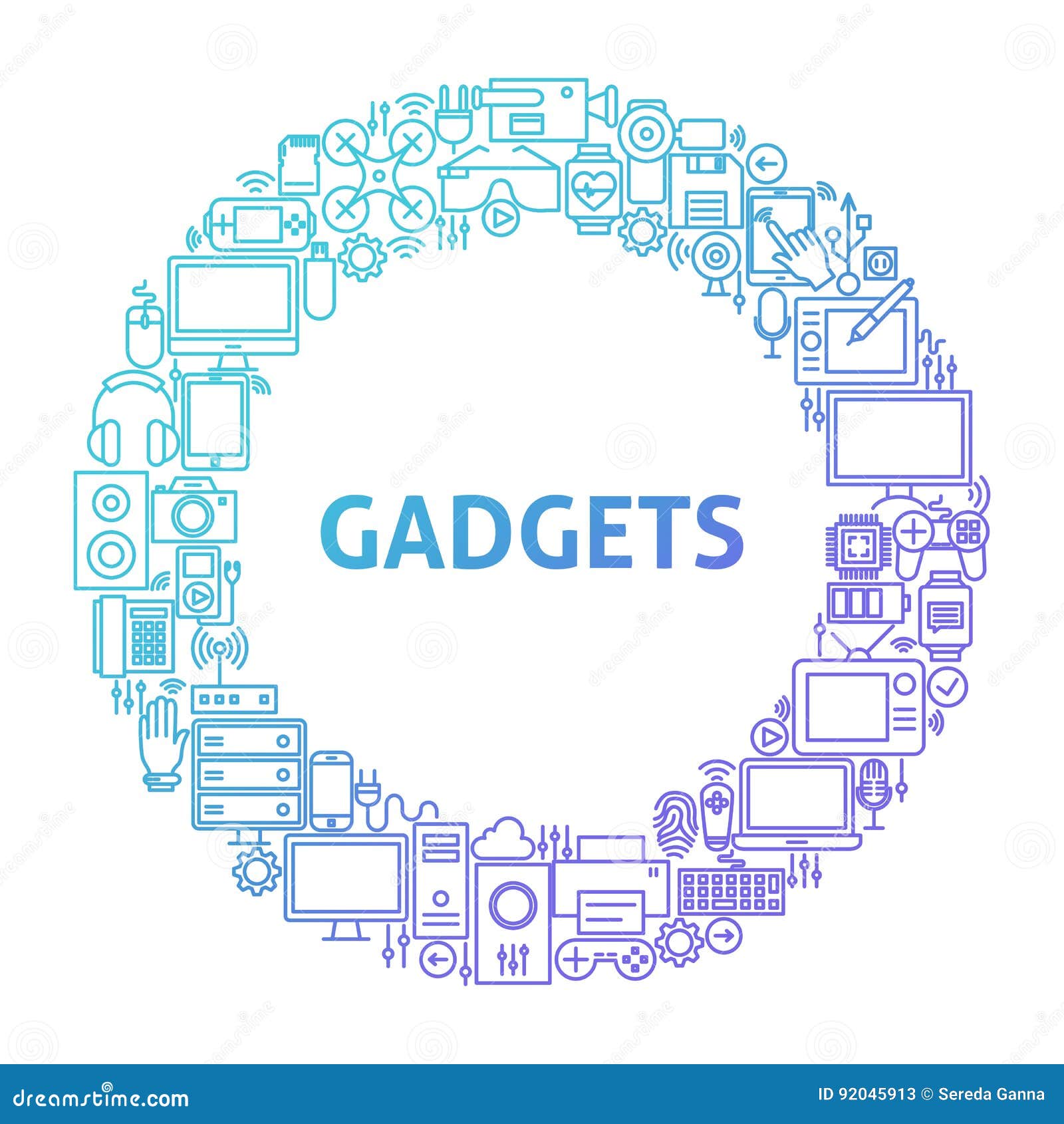 Gadget Line Icon Circle Concept Stock Vector - Illustration of laptop ...