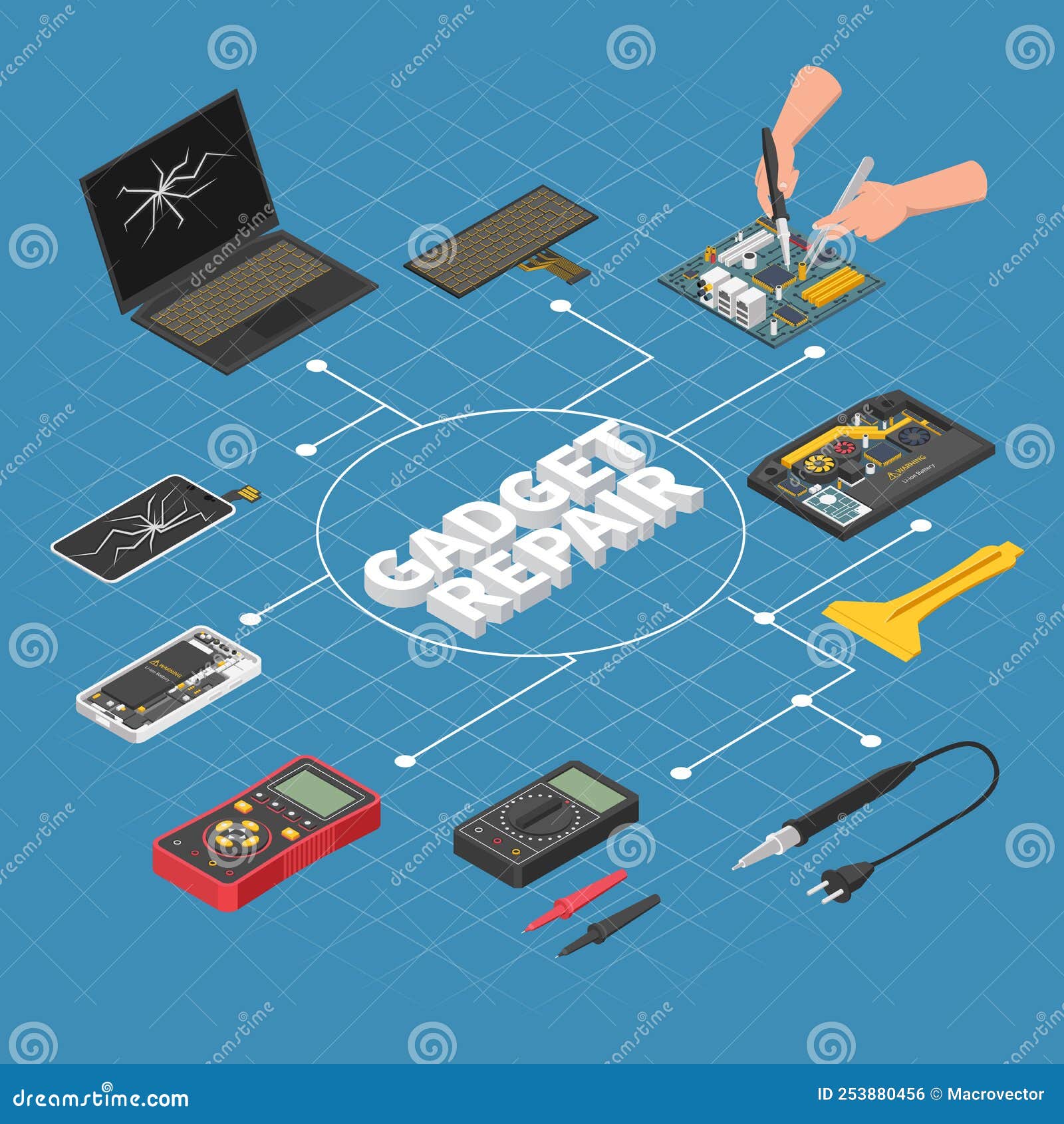 Gadget Repair Isometric Flowchart Stock Illustration - Illustration of ...
