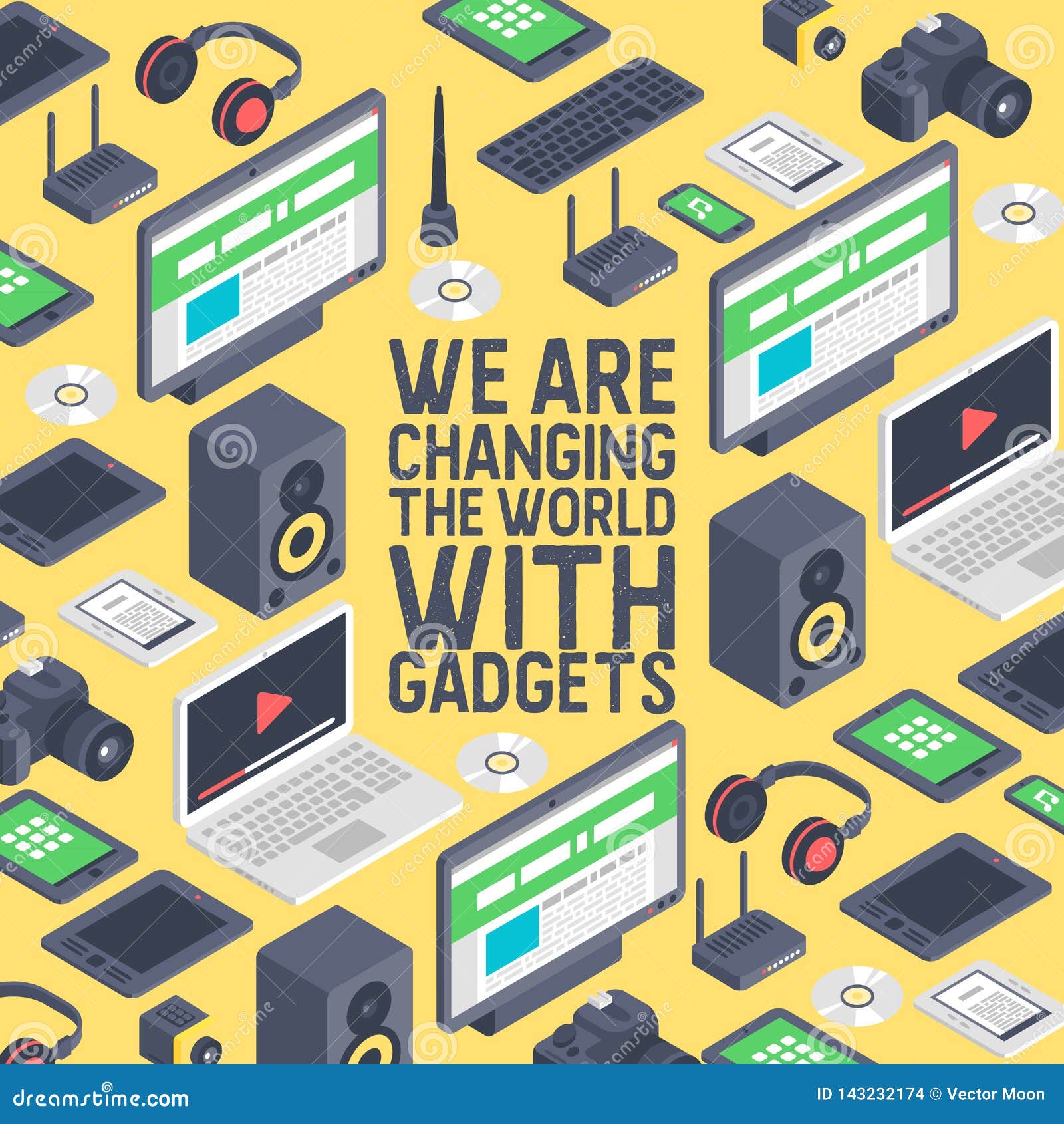 Gadget Seamless Pattern Vector Digital Device with Display of Laptop ...