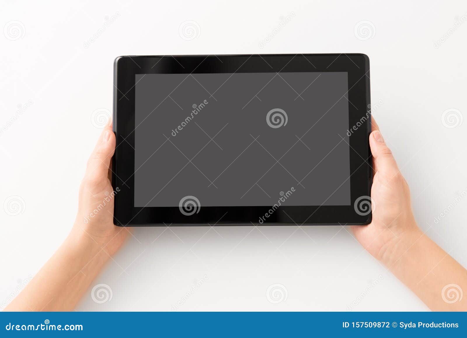 Close Up of Hands with Black Tablet Computer Stock Photo - Image of ...