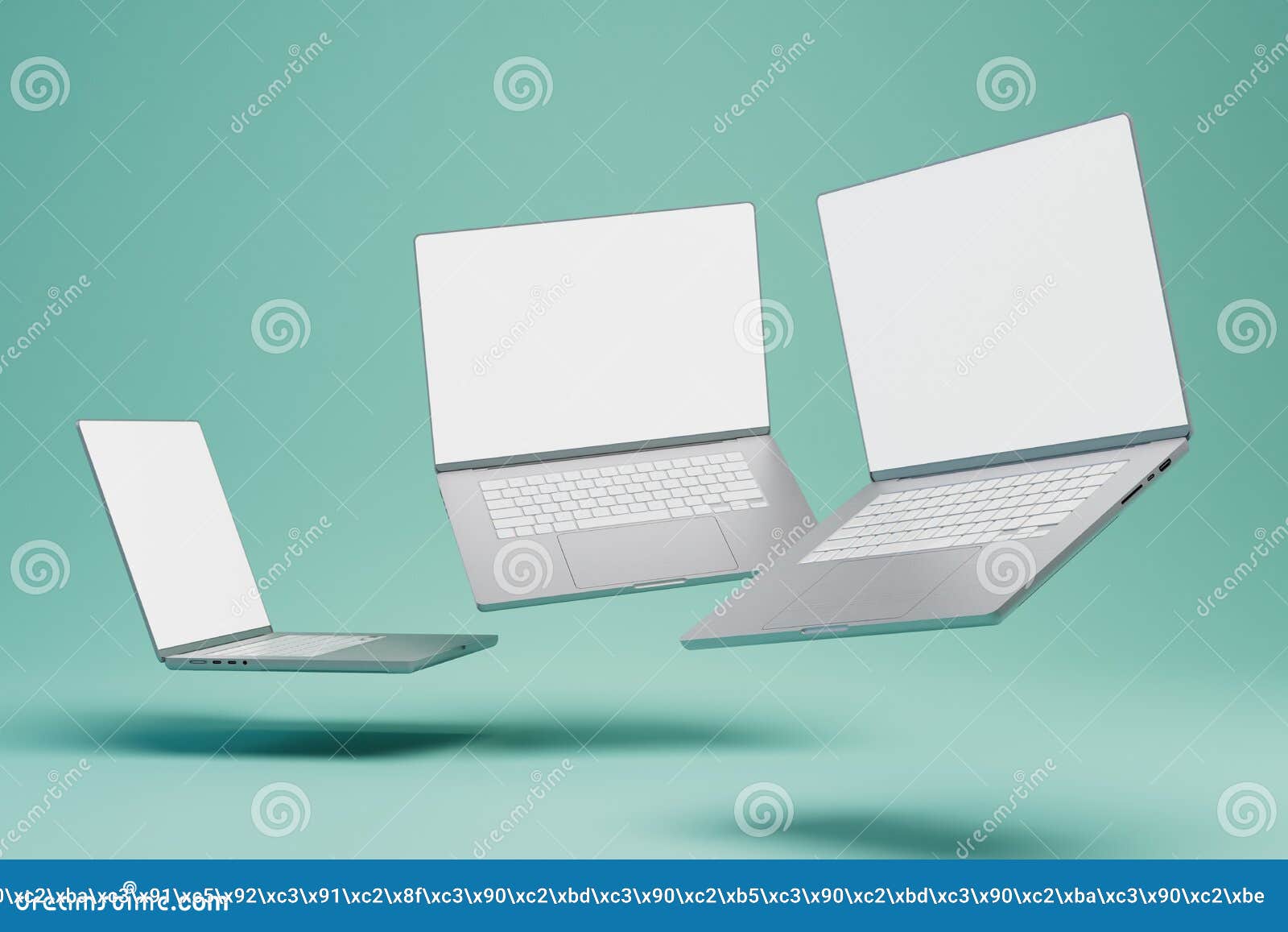 Gadget for Work and Study on the Internet. Laptops Flying on a ...