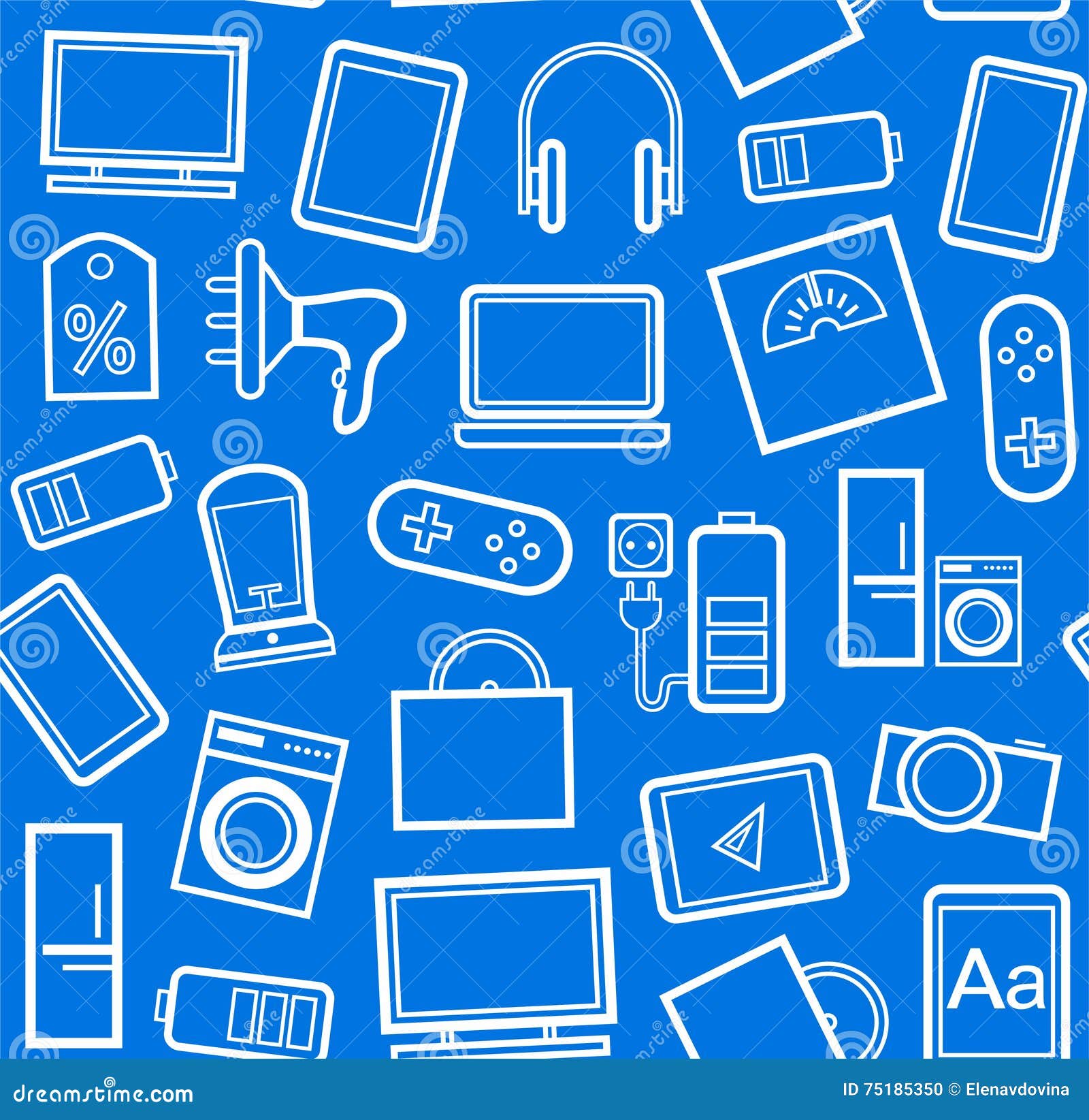 Gadgets and Consumer Electronics, Blue Background, Seamless, Linear ...