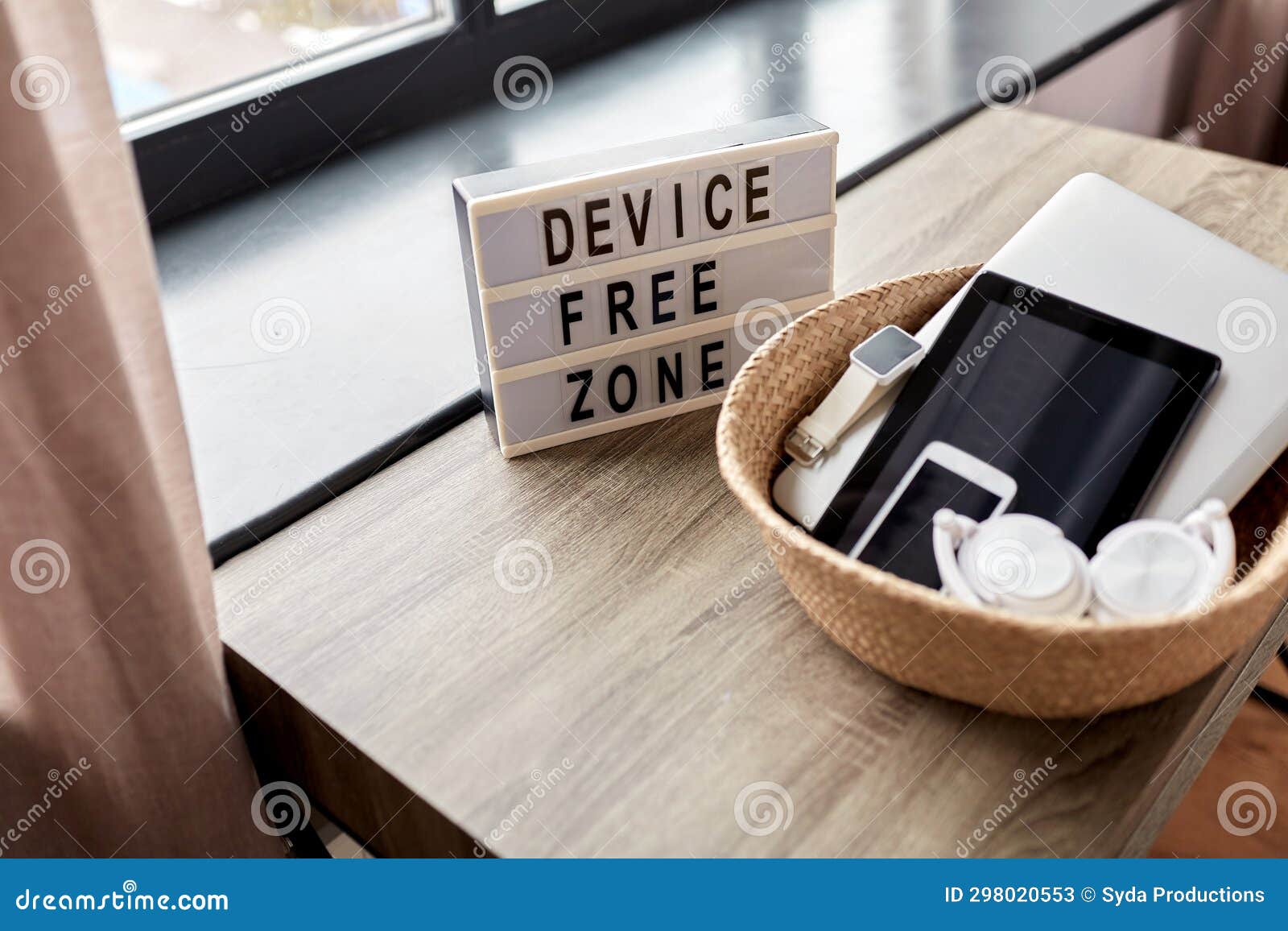 Gadgets and Device Free Zone Words on Light Box Stock Image - Image of ...