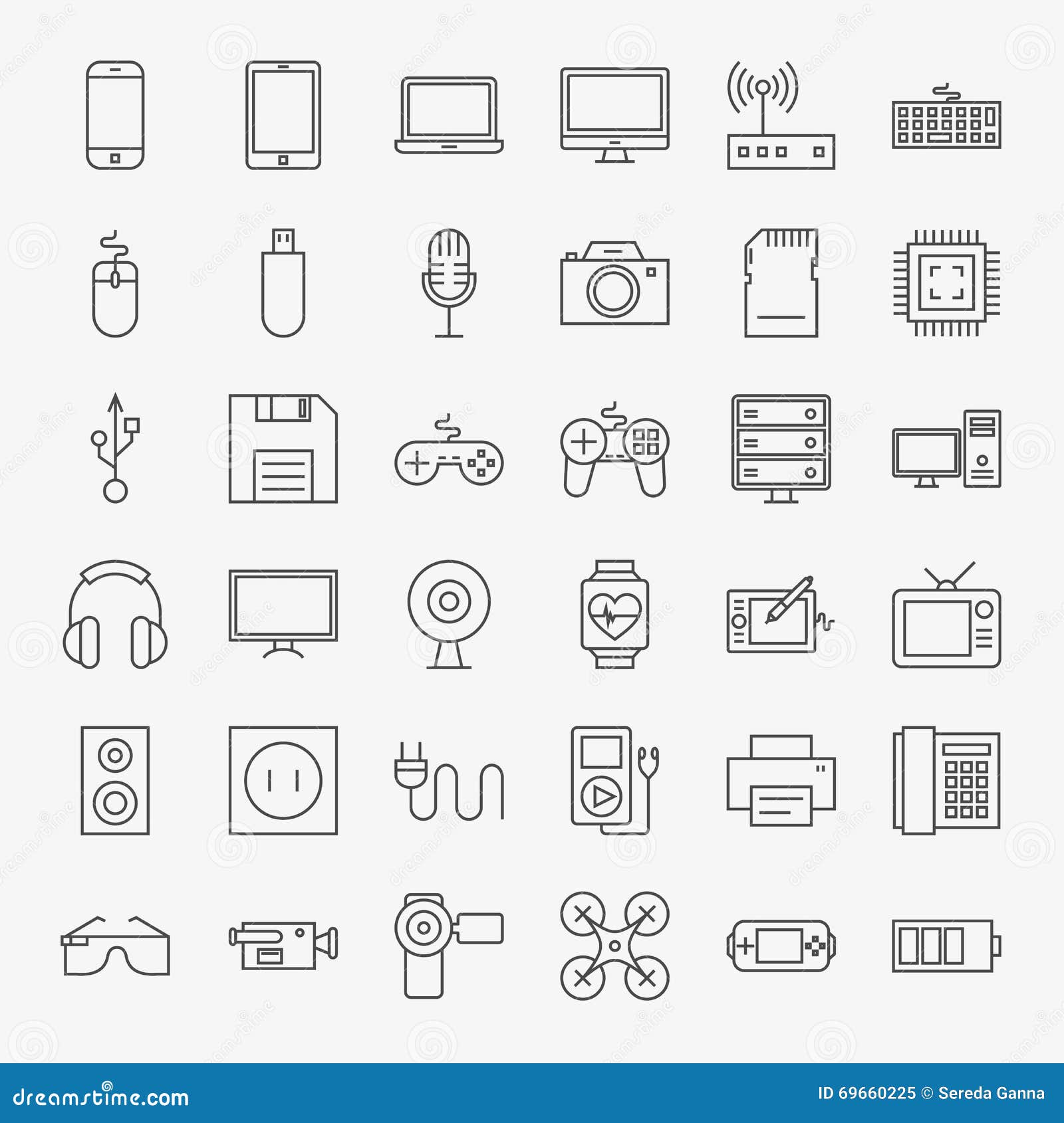 Gadgets and Devices Line Art Design Icons Big Set Stock Vector ...