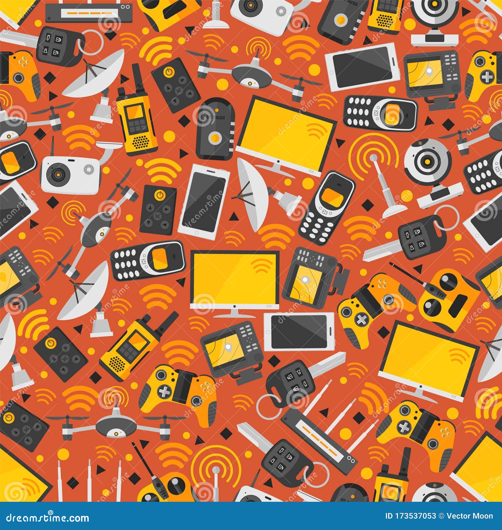 Gadgets and Devices in Seamless Pattern, Internet Wifi Signal ...