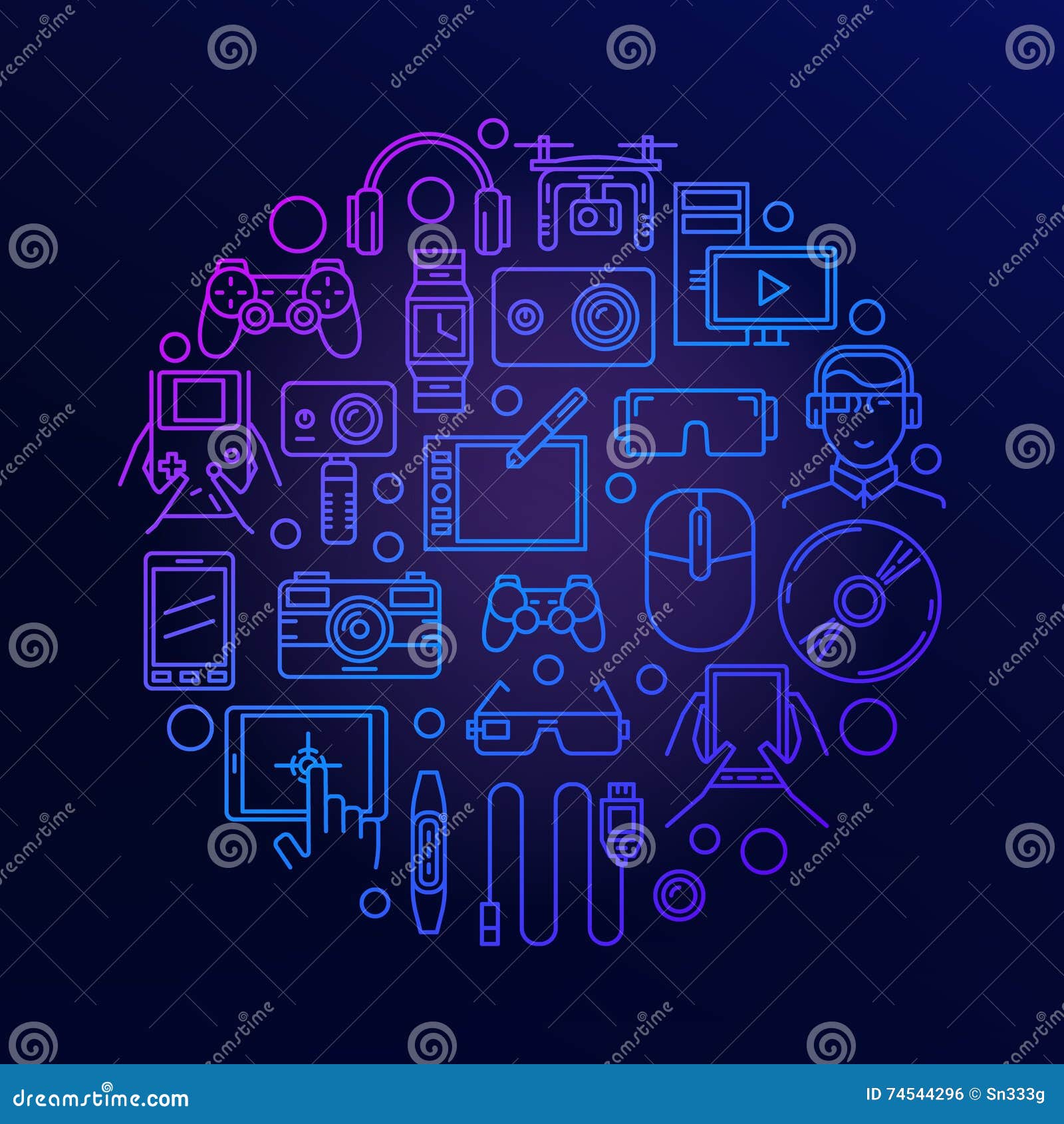 Gadgets and Electronics Round Sign Stock Vector - Illustration of ...