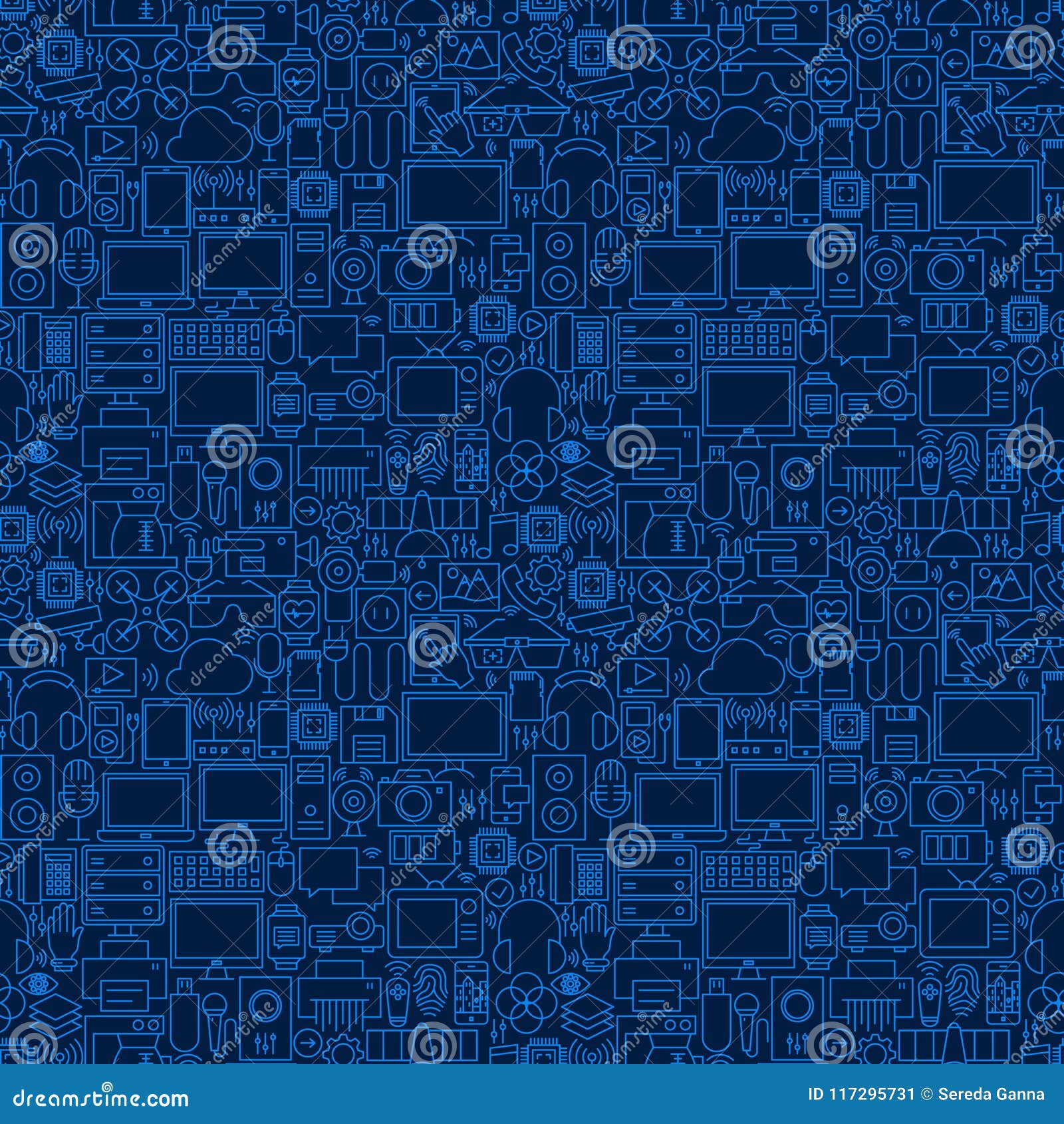 Gadgets Line Seamless Pattern Stock Vector - Illustration of camera ...