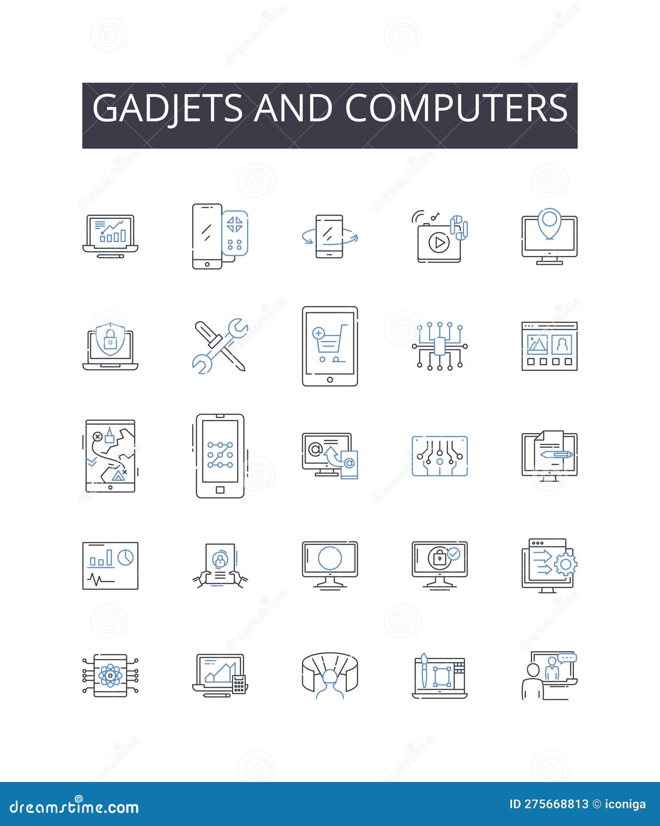 Gadjets and Computers Line Icons Collection. Devices, Hardware ...