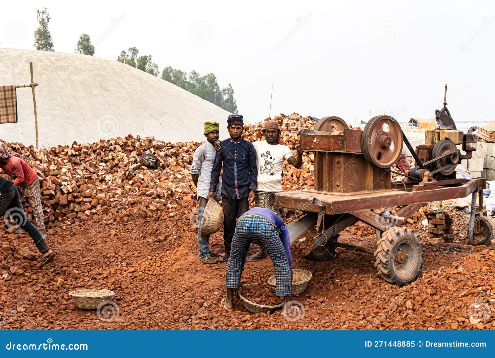Three Men Looking at a Camera Lens. Six Workers Prepared for Work with ...