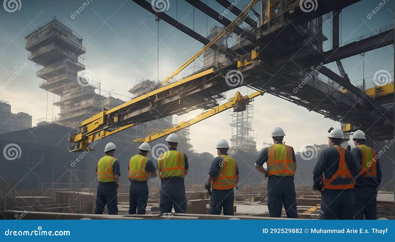 Rear View of Engineers Monitoring Factory Construction Progress Stock ...