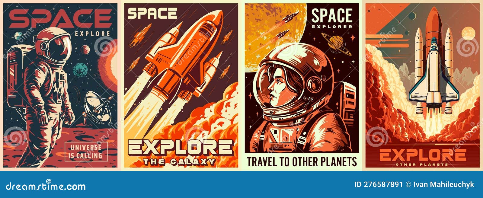 Galactic Explore Set Posters Colorful Stock Vector - Illustration of ...