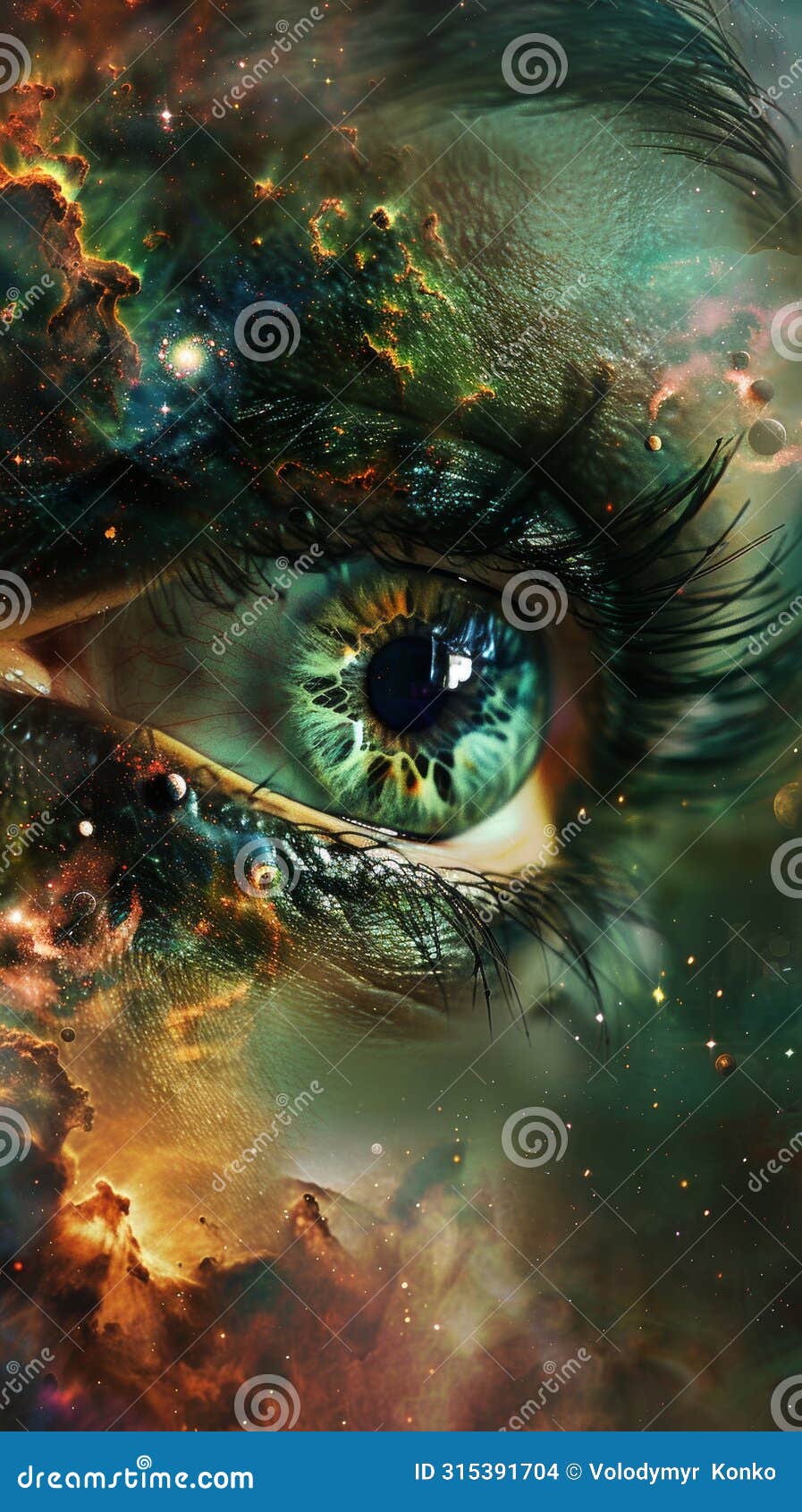 Galactic Eye Concept with Nebula Colors Stock Photo - Image of vision ...