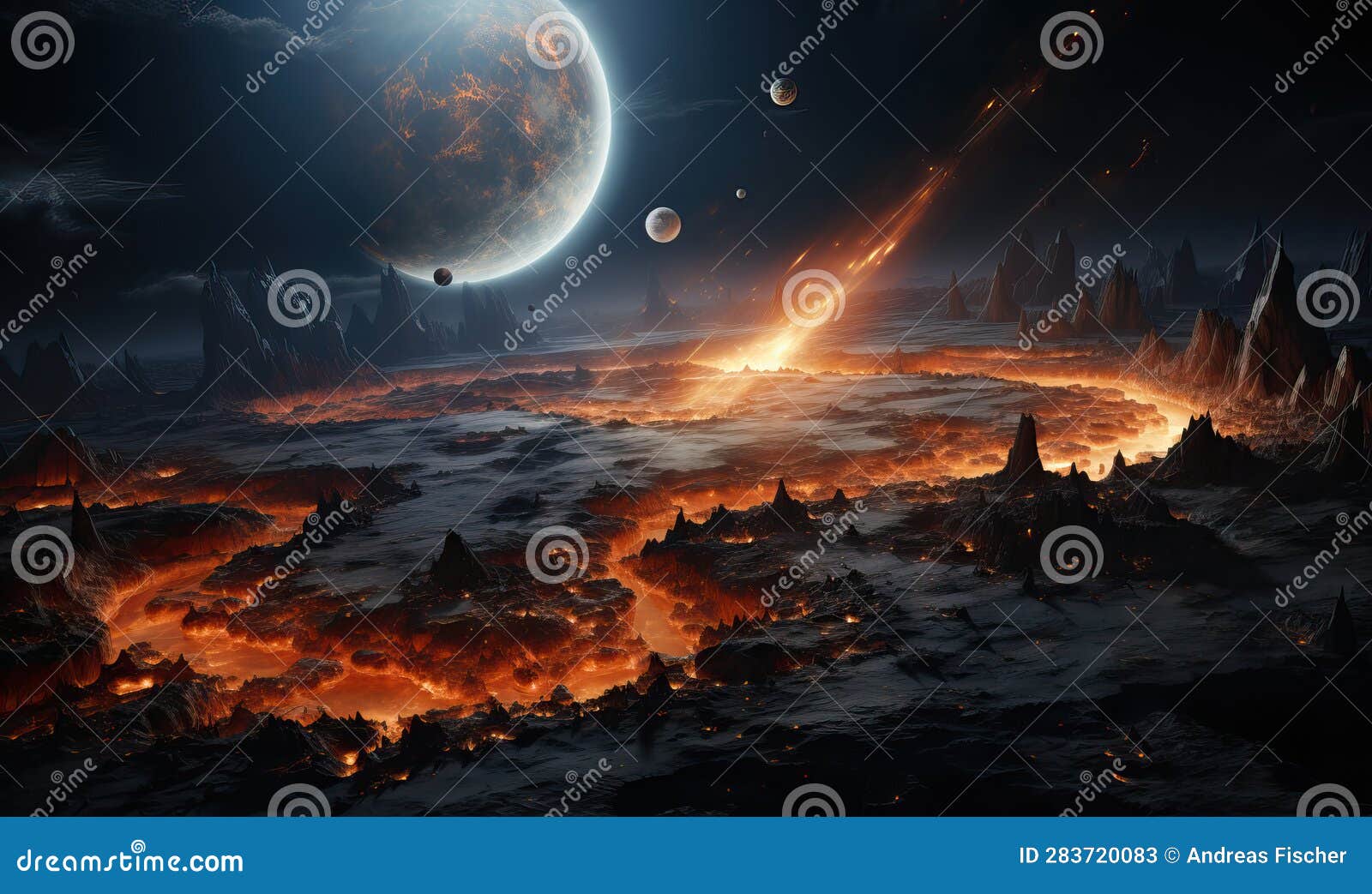Galactic Fantasy Landscape. Fiery Landscape of the Planet Stock ...