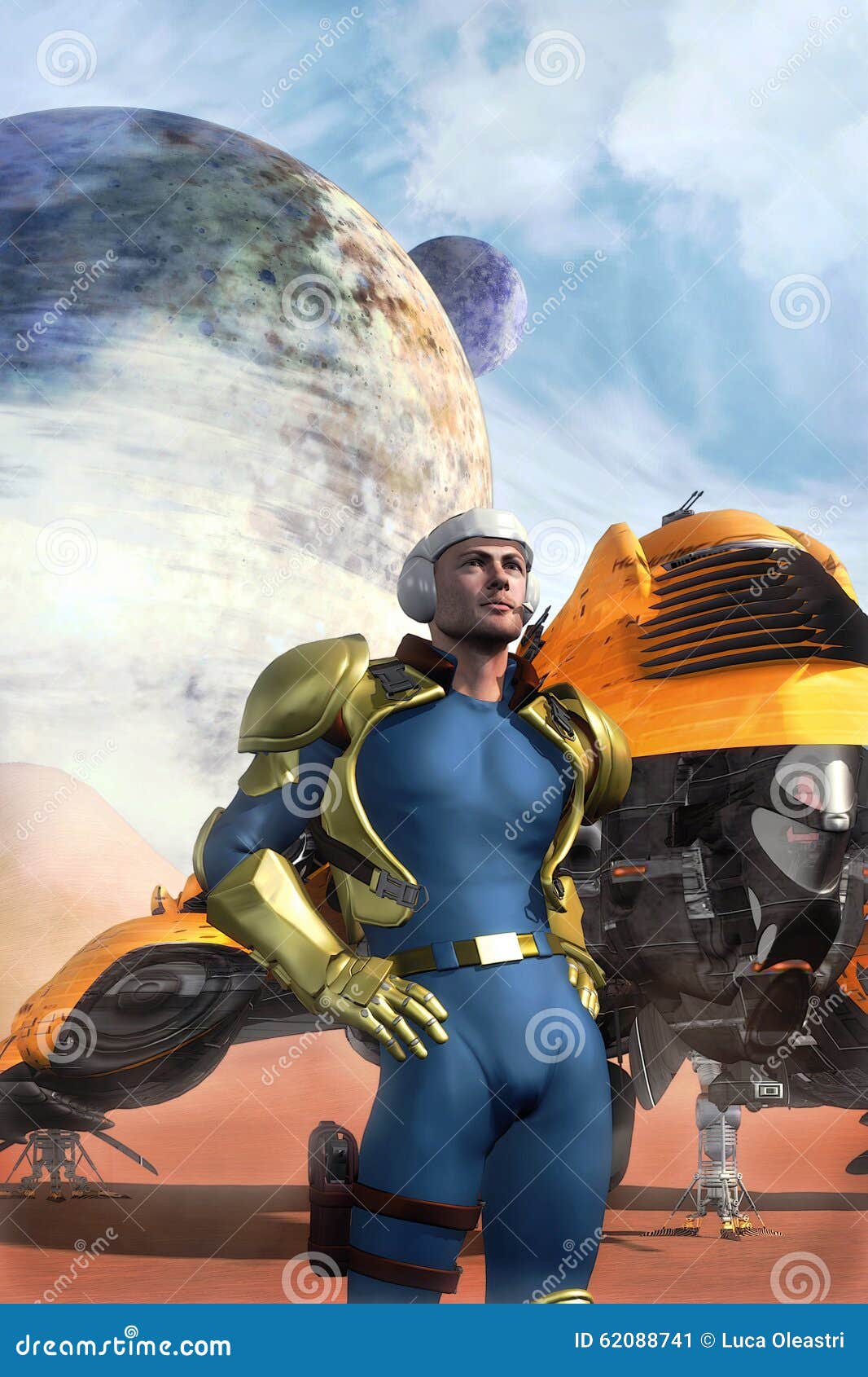 Galactic Hero and Spaceship Stock Illustration - Illustration of galaxy ...