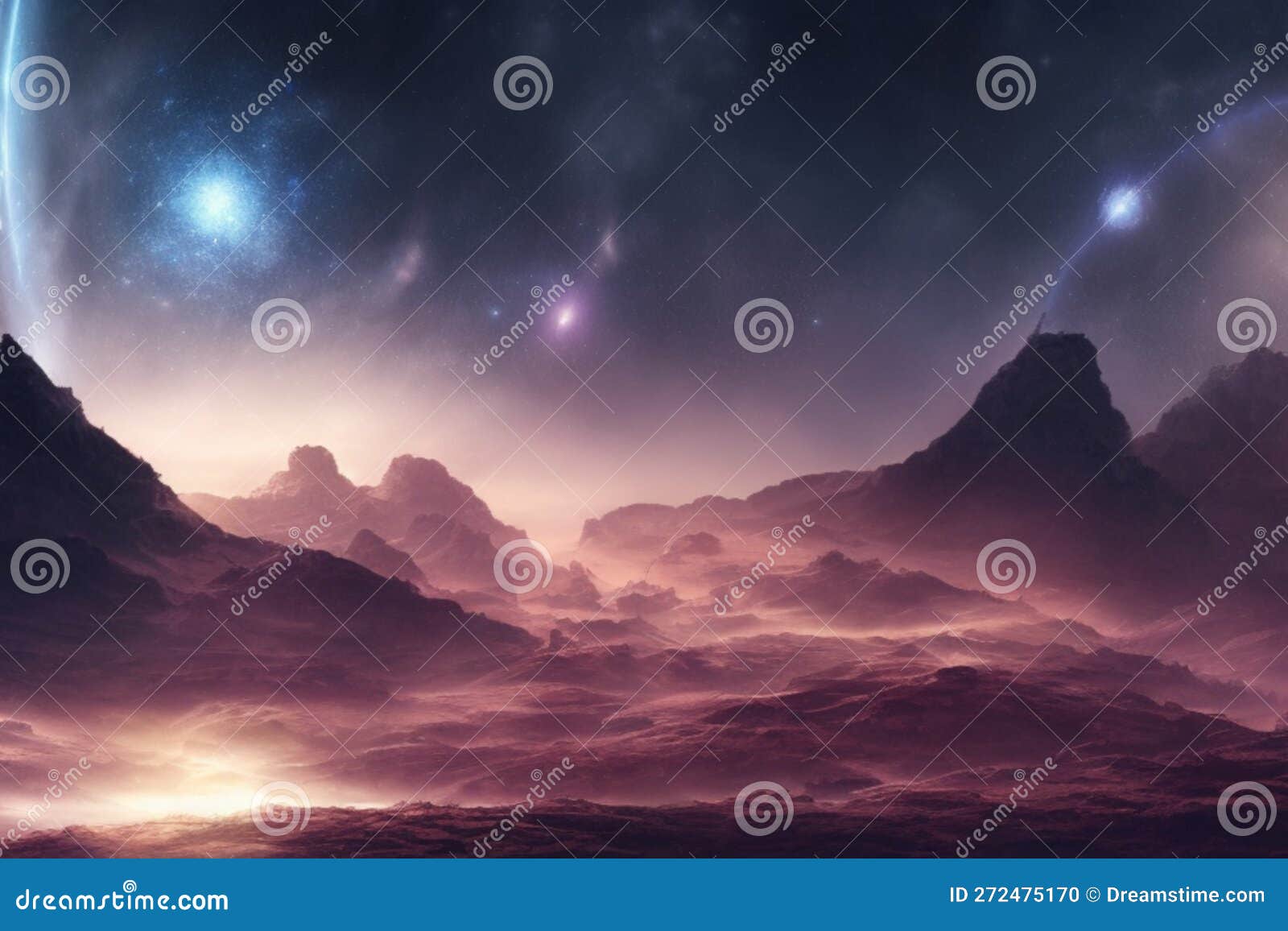 Galactic Landscape. the Milky Way, Huge Planets Stock Illustration ...