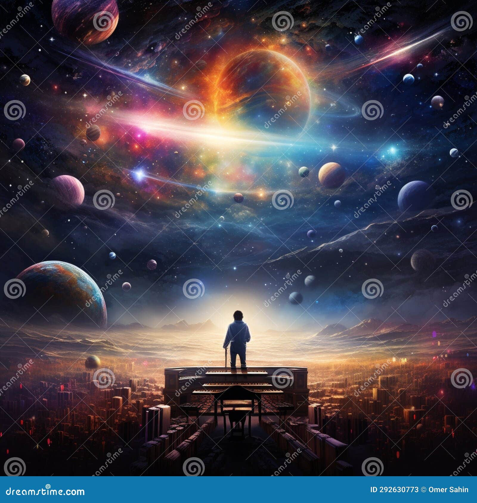 Galactic Rhapsody: a Melody of Planets and Stars Stock Illustration ...