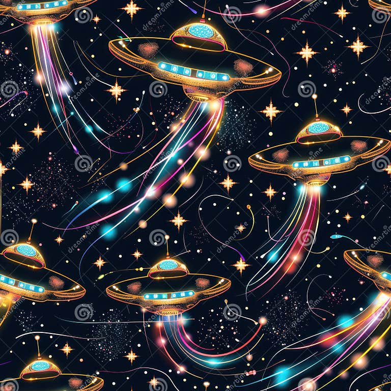 Galactic UFO Patterns: Cosmic Spaceships and Stellar Backdrop Stock ...