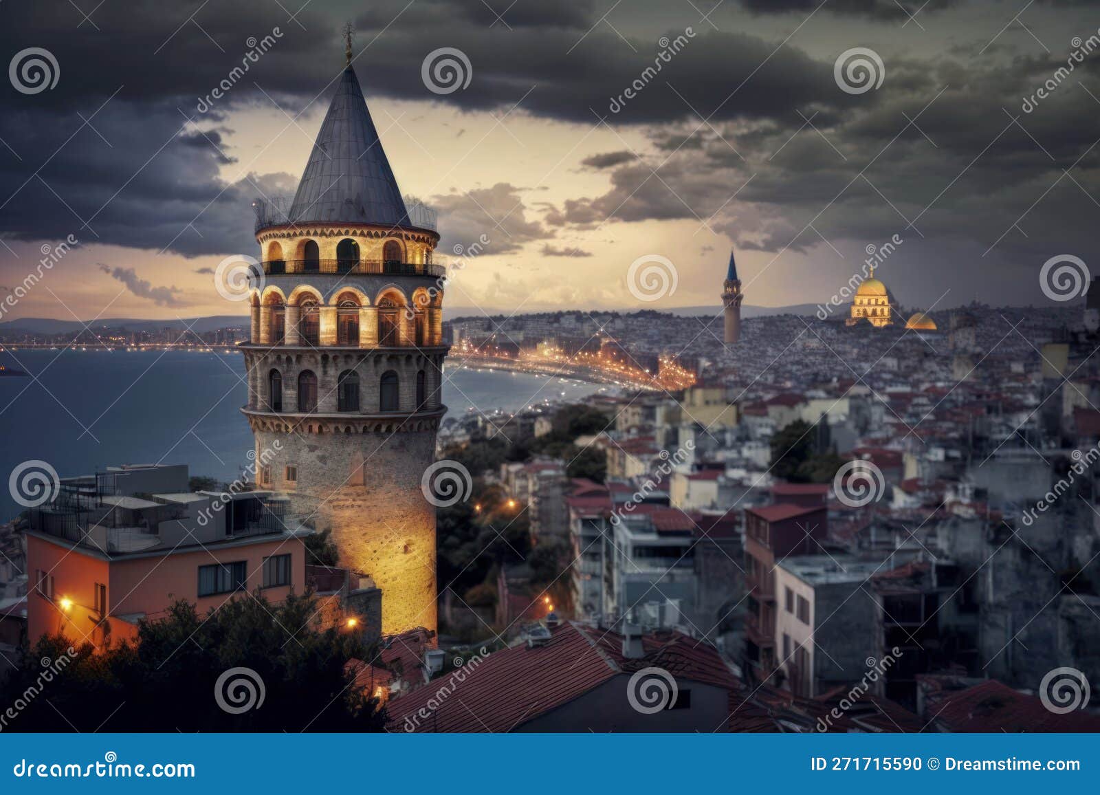 Galata Tower and Suleymaniye Mosque at Sunset in Istanbul. Created with ...