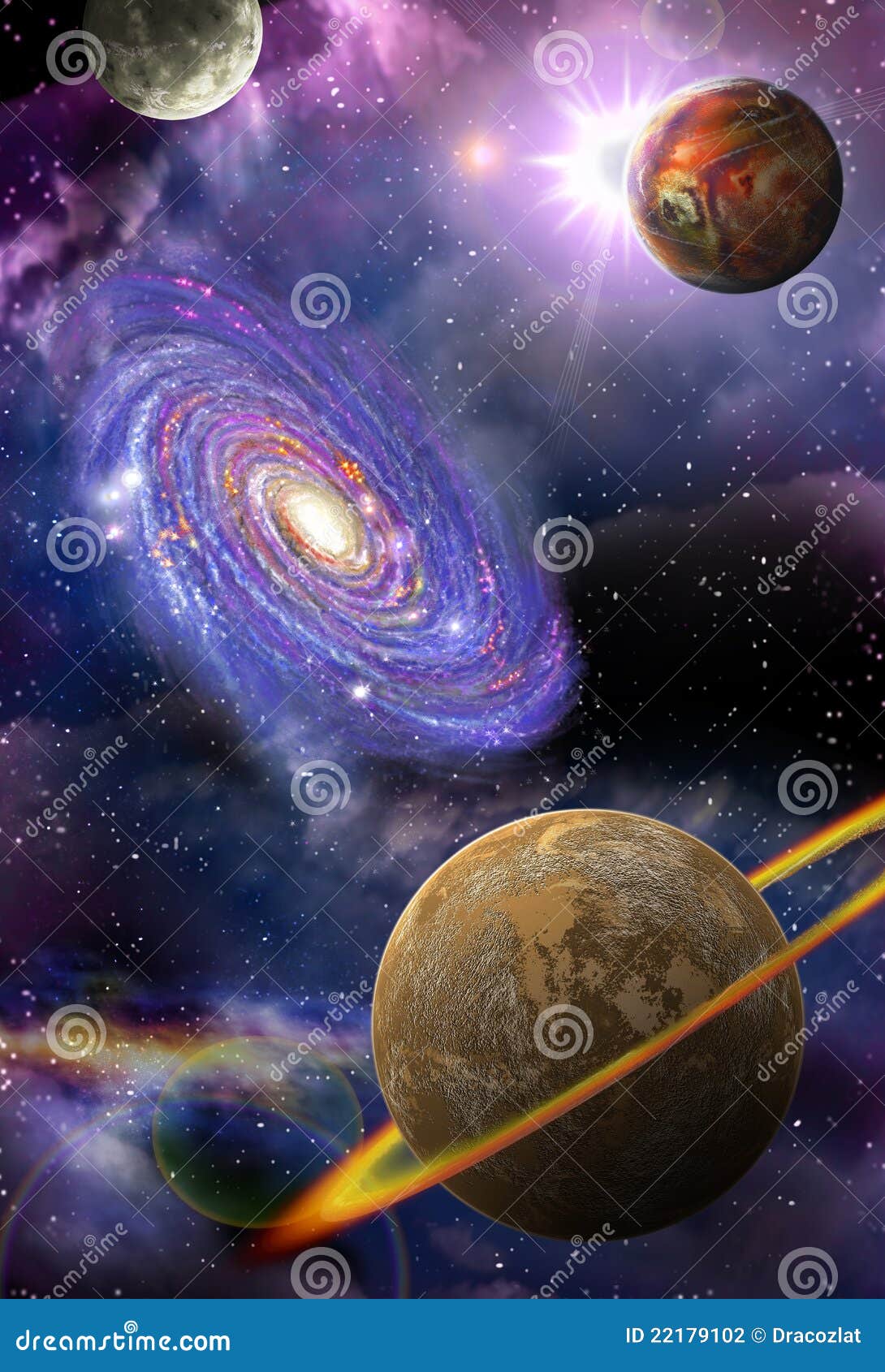 Galaxies and Planets in Space Stock Illustration - Illustration of ...