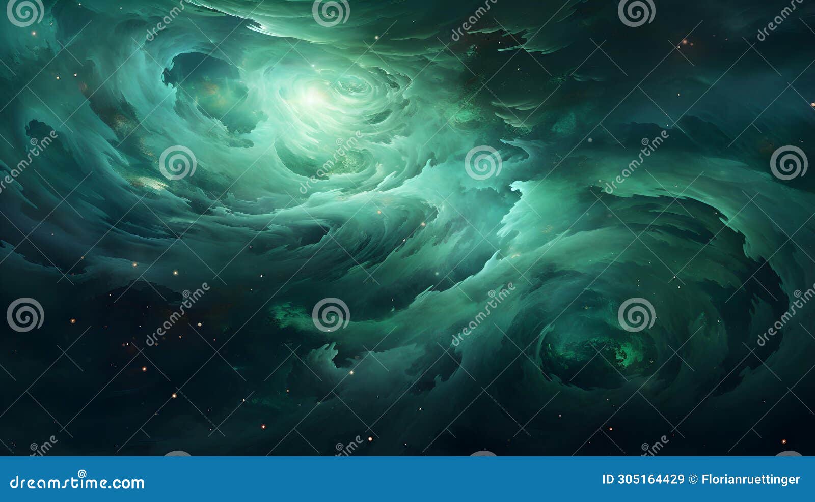 Emerald Cosmic Background with Swirling Galaxies and Nebulae Stock ...