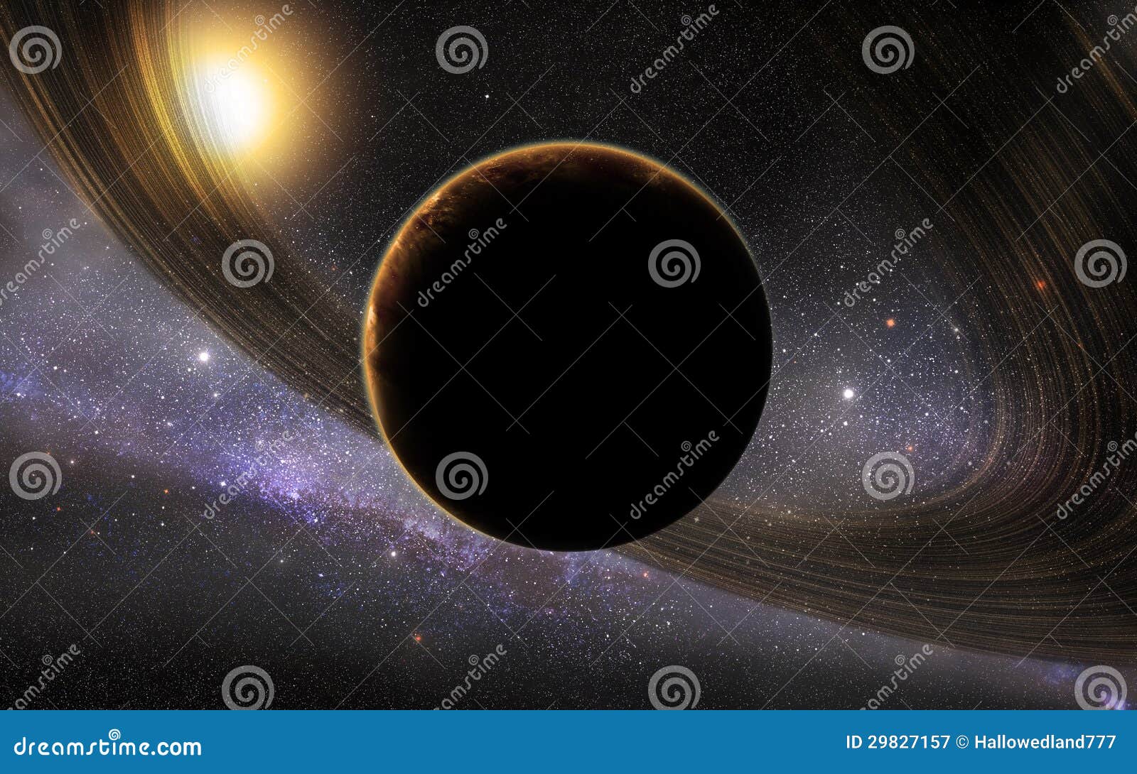 Solar System with Alien Planet & Galaxy Stock Illustration ...